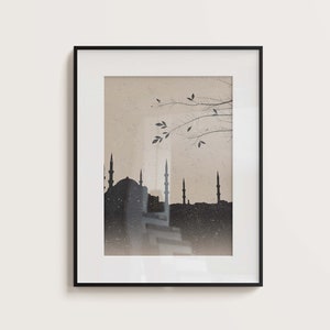 Islamic Wall Art Printable, Mosque Neutral Beige Black, Mosque Artwork ...