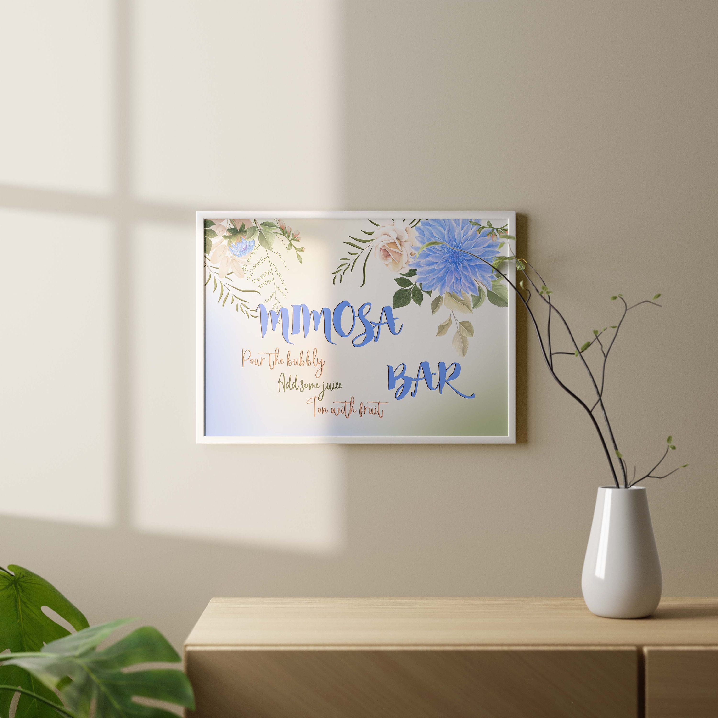 Printable Mimosa Bar Sign Blue Green Floral / Wedding Mimosa Bar Sign ...