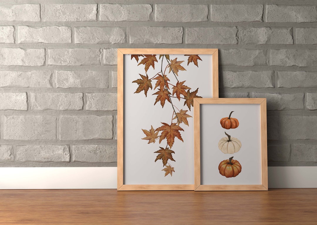 Fall Wall Art Set of 2 Printable, Dry Leafy Branch and Pumkins Print ...