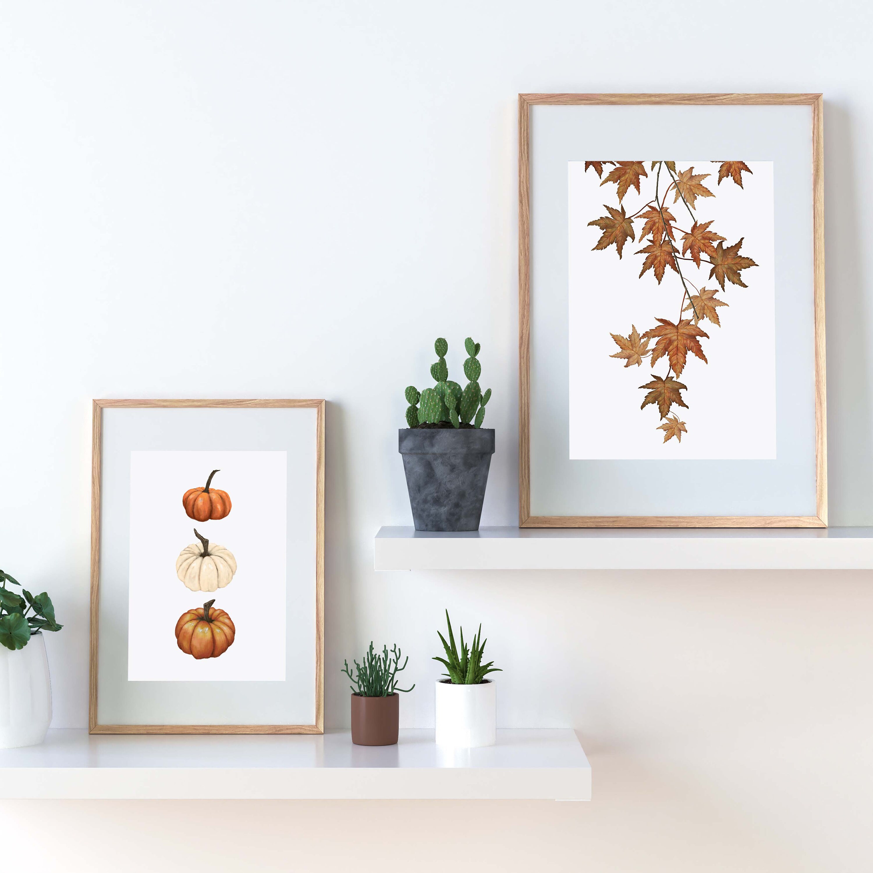 Fall Wall Art Set of 2 Printable, Dry Leafy Branch and Pumkins Print ...