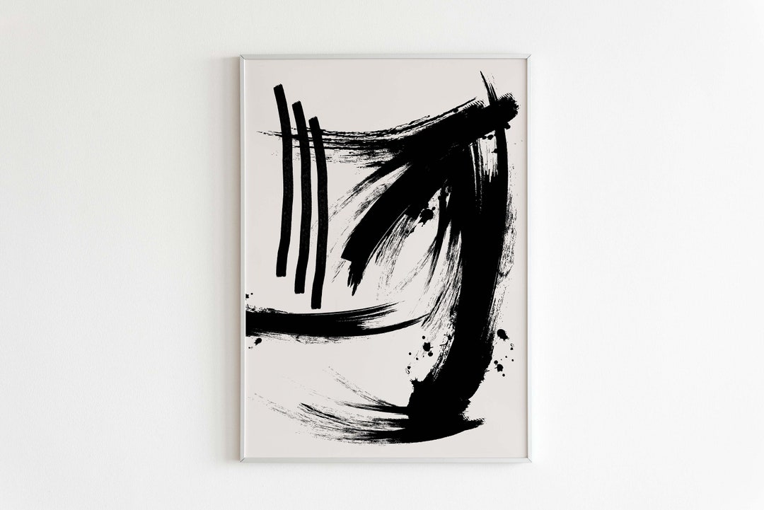 Black Abstract Brushstroke Art Instant Download, Printable Wall Art ...