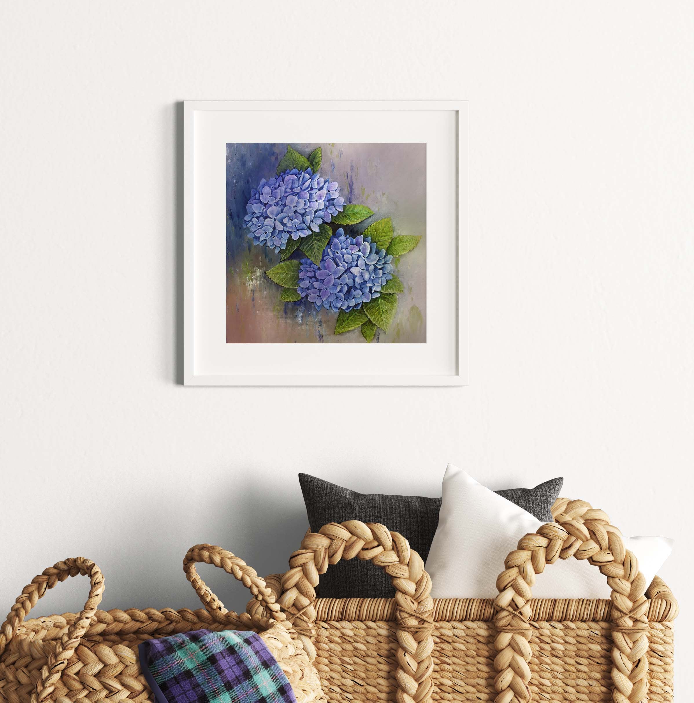 Printable Hydrangea Painting Square Size Original / Blue Hydrangea ...