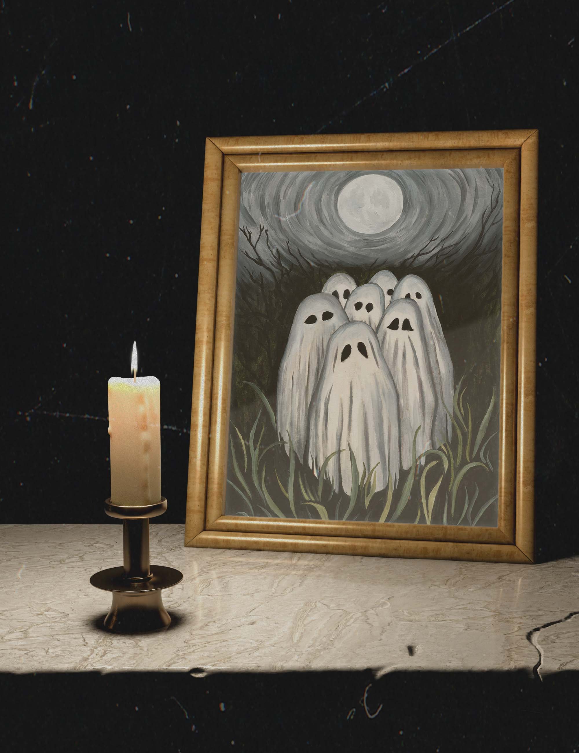 Ghost Oil Painting Art Print / Halloween Wall Decor / - Etsy