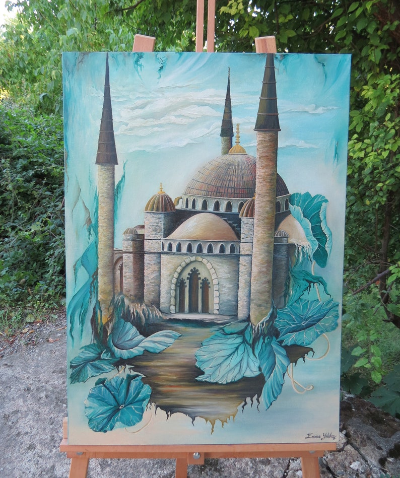 Oil Painting Islamic Blue Mosque Painting, Sultanahmet Mosque Original ...