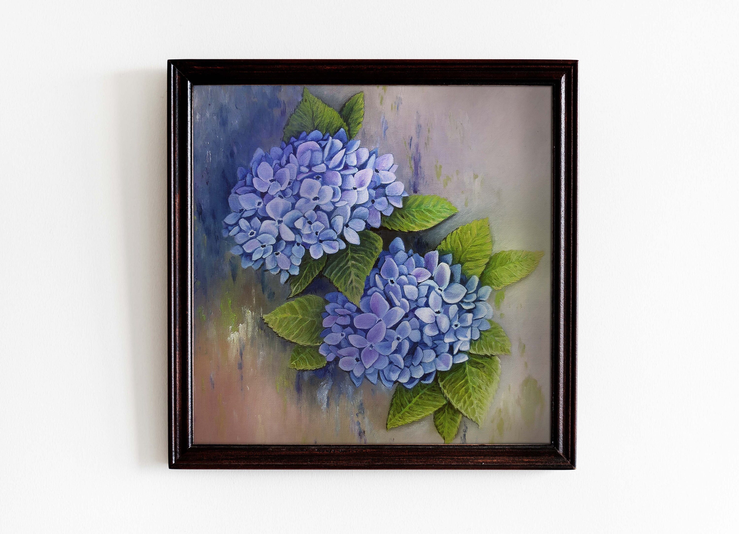 Printable Hydrangea Painting Square Size Original / Blue Hydrangea ...