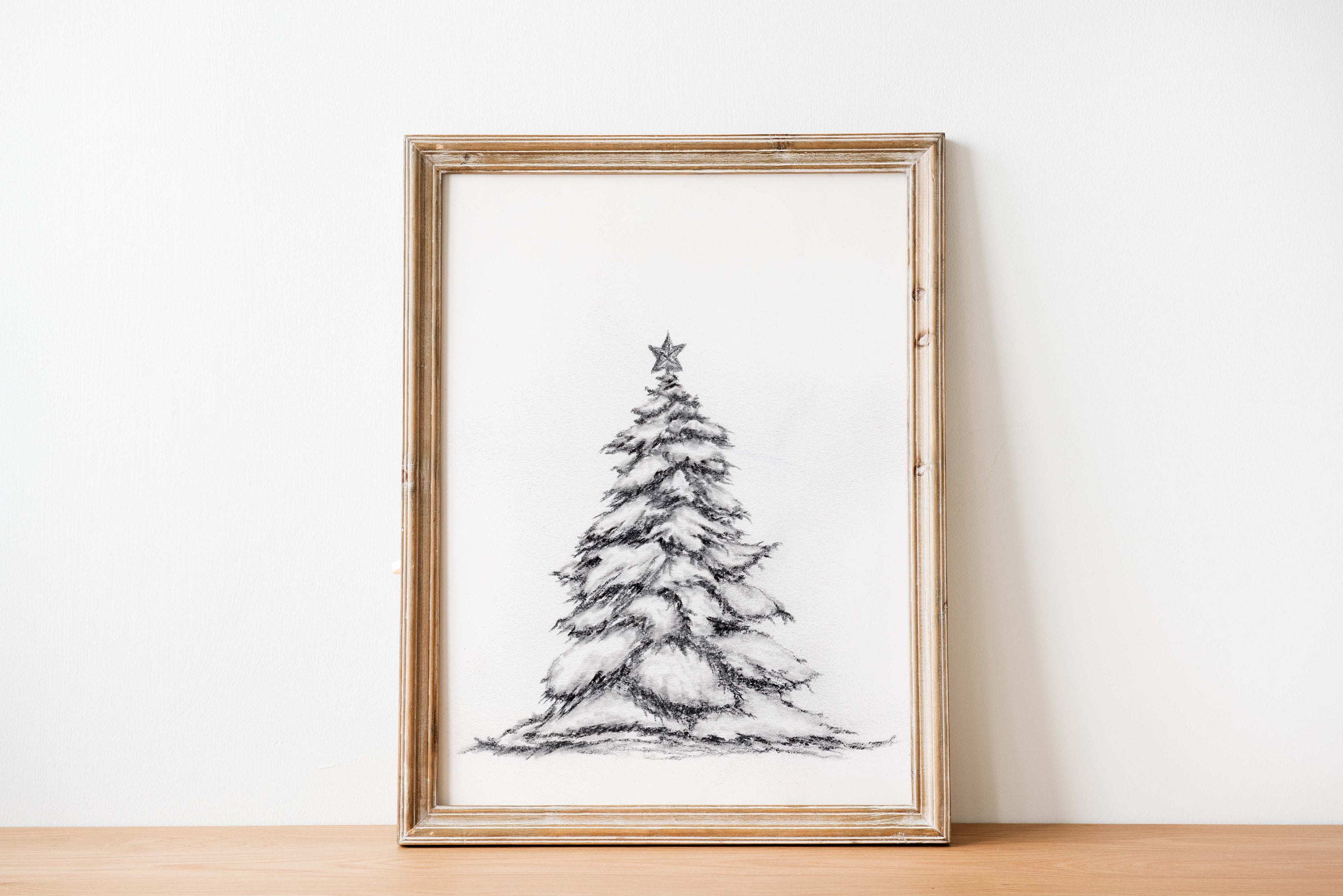 Pine Tree Sketch, Snowy Tree Print, Christmas Wall Decor Minimalist ...