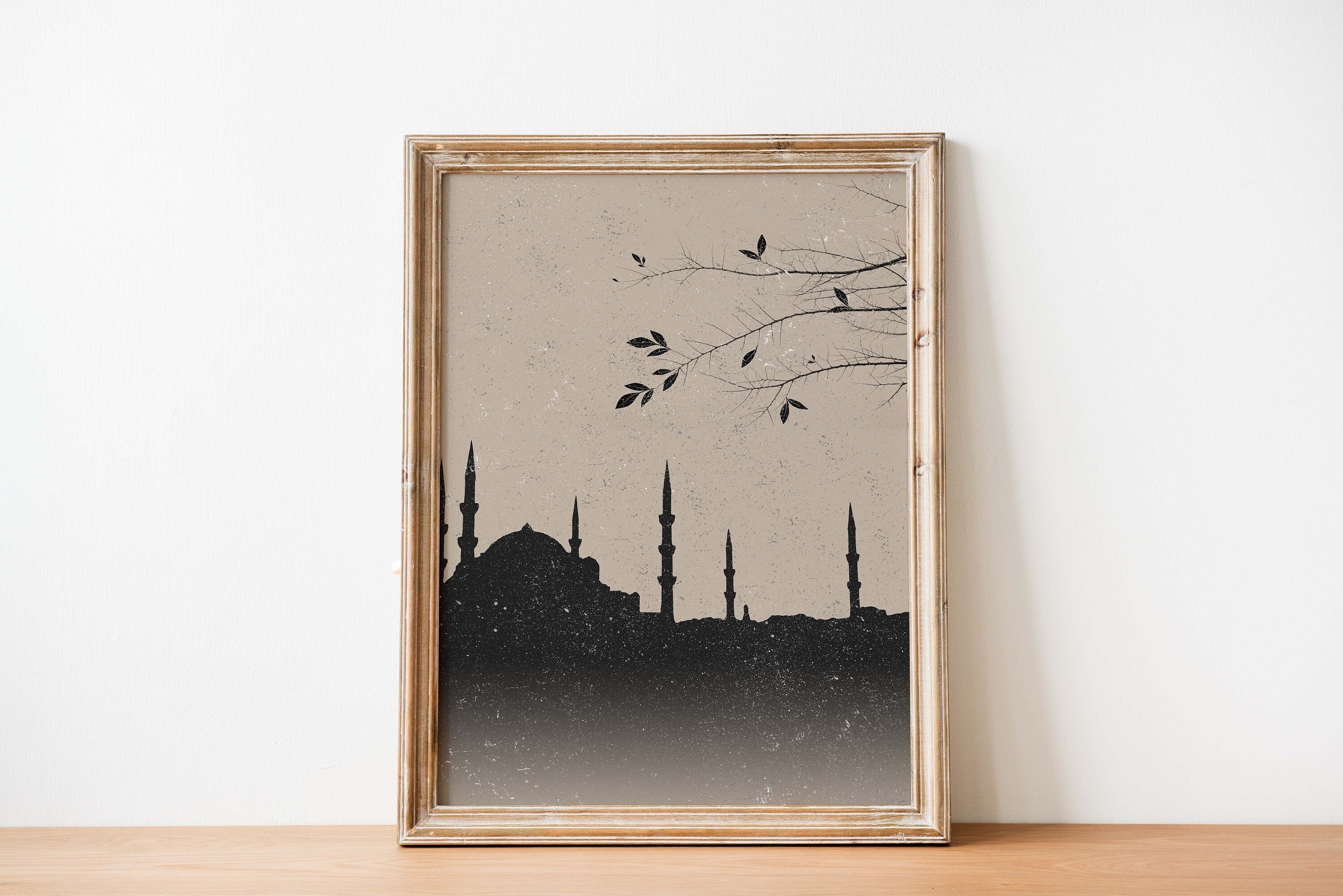 Islamic Wall Art Printable, Mosque Neutral Beige Black, Mosque Artwork ...
