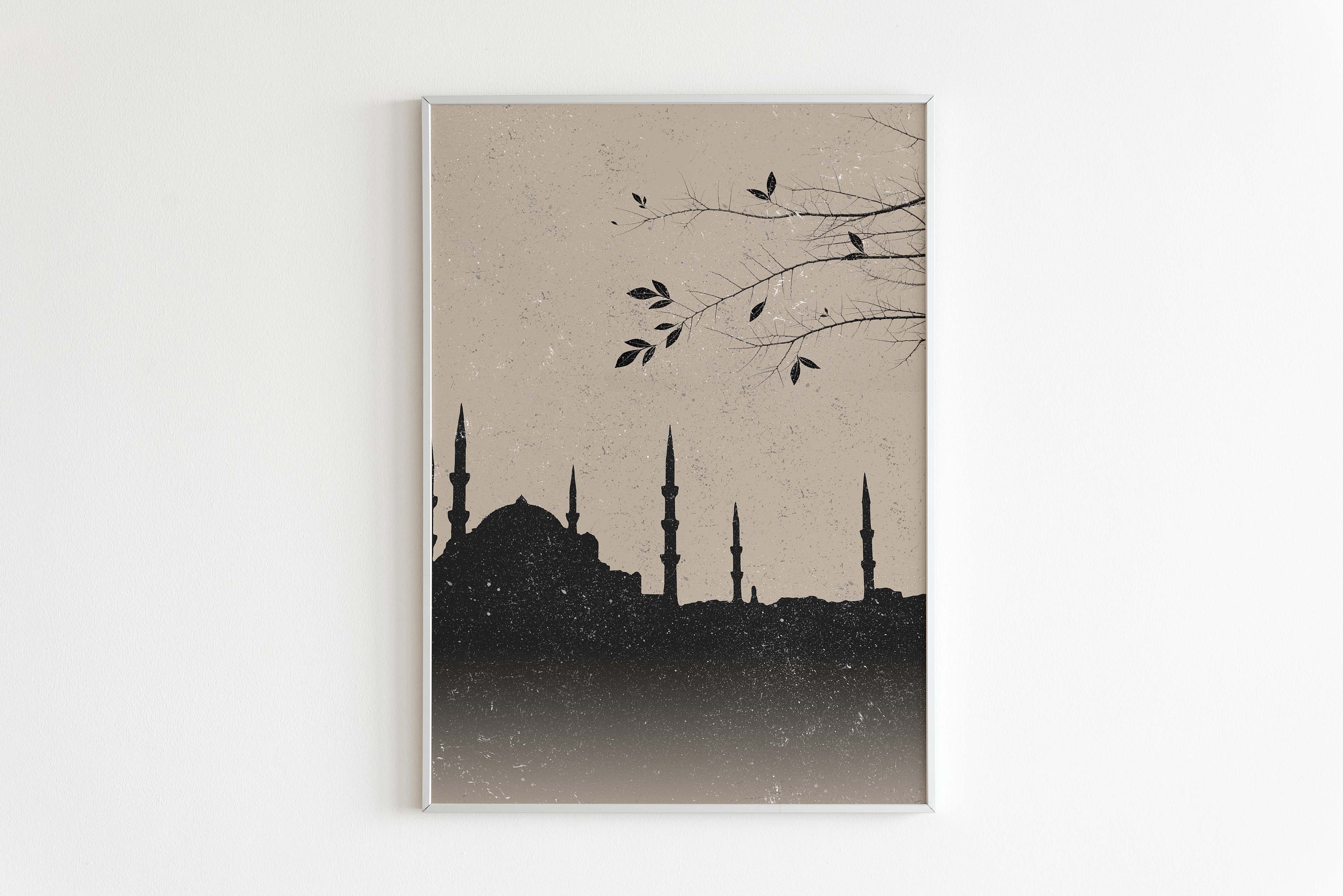 Islamic Wall Art Printable, Mosque Neutral Beige Black, Mosque Artwork ...