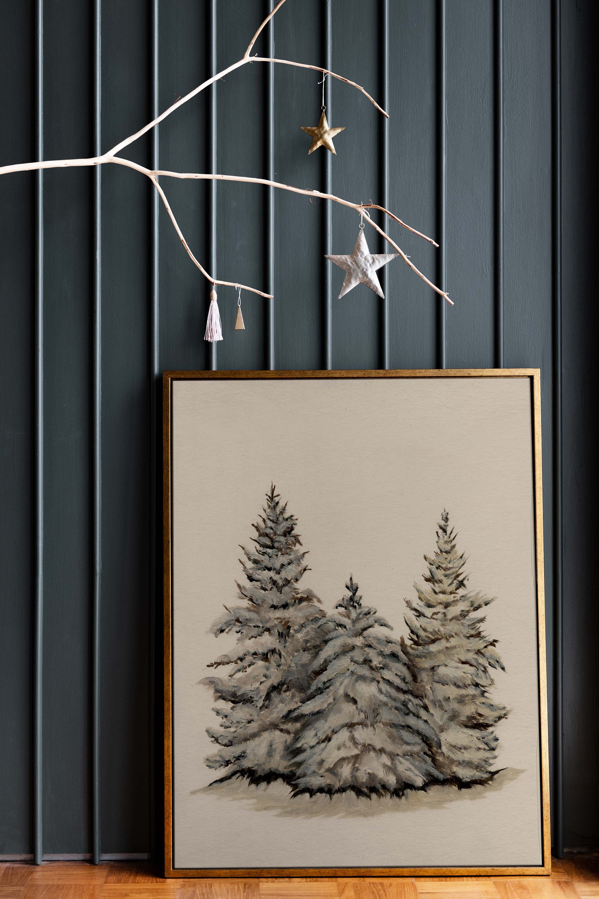 Vintage Christmas Wall Art Printable, Christmas Pine Tree Art, Winter ...