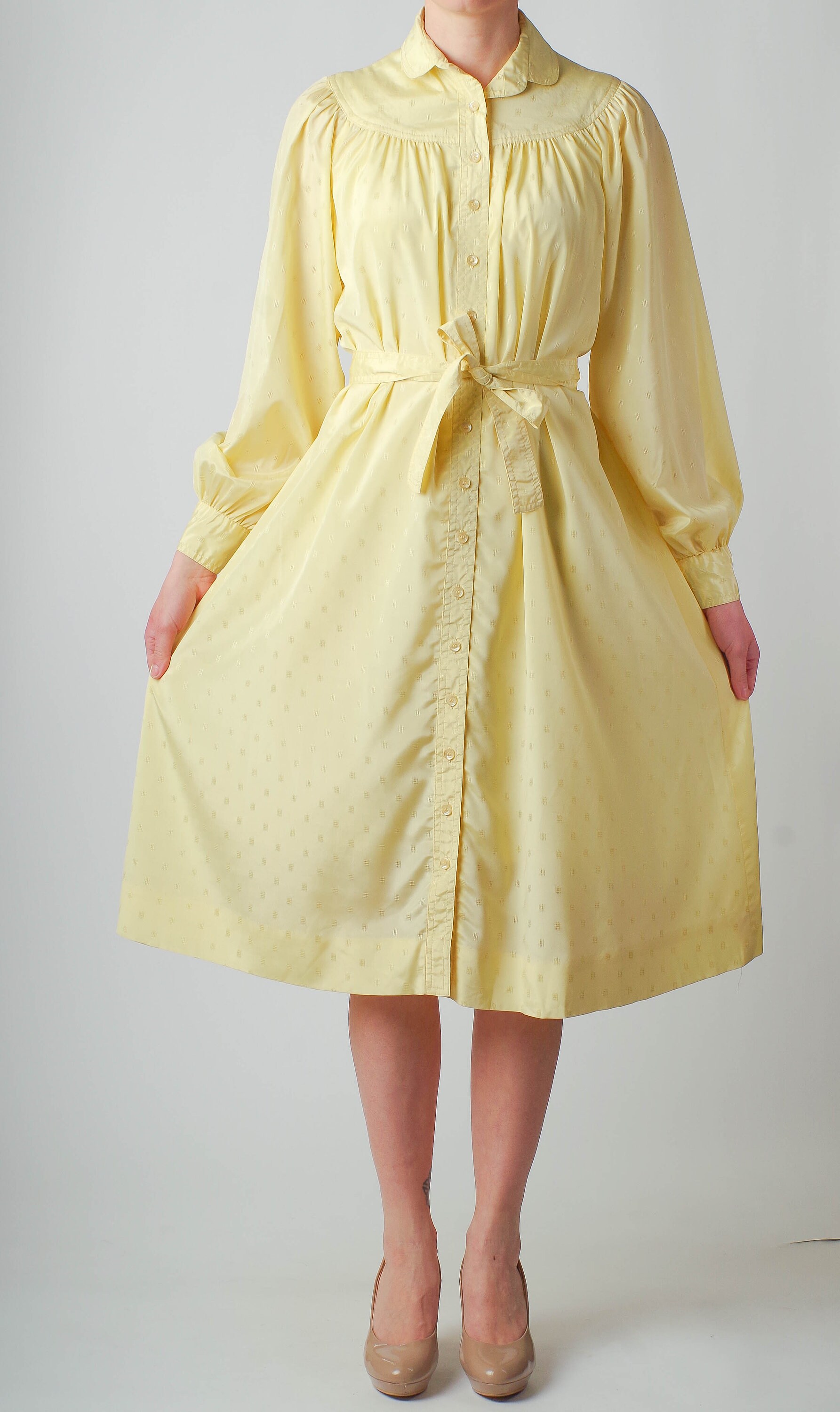 70s Vintage Pastel Yellow Shirt Dress Dalani II Medium - Etsy
