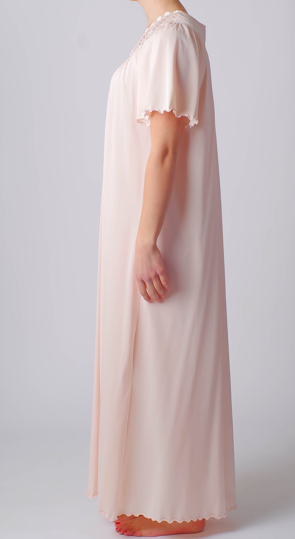 Powder Pink Silky Robe With Lace Neck Detail Shadow Line Small - Etsy