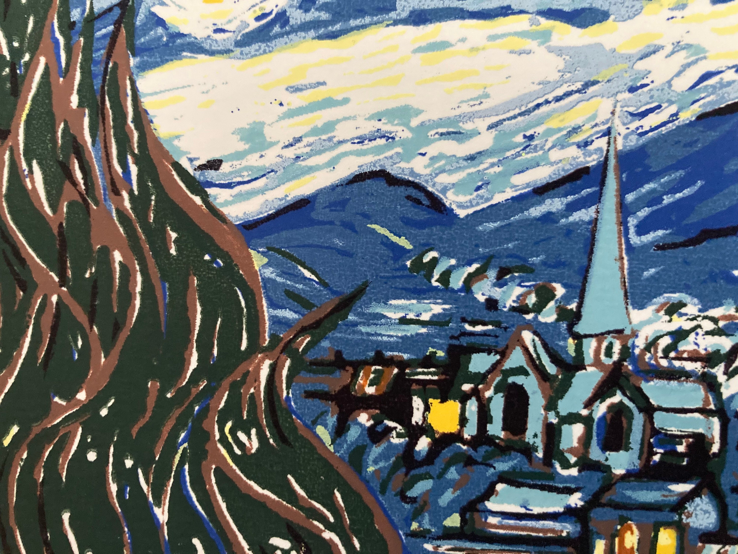 The Starry Night After Vincent Van Gogh Screen Print A3 - Etsy