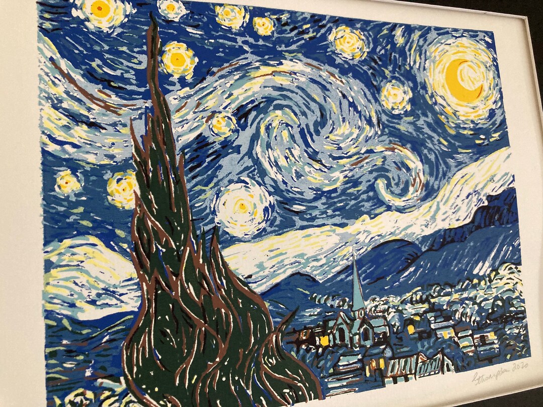 The Starry Night After Vincent Van Gogh Screen Print A3 - Etsy