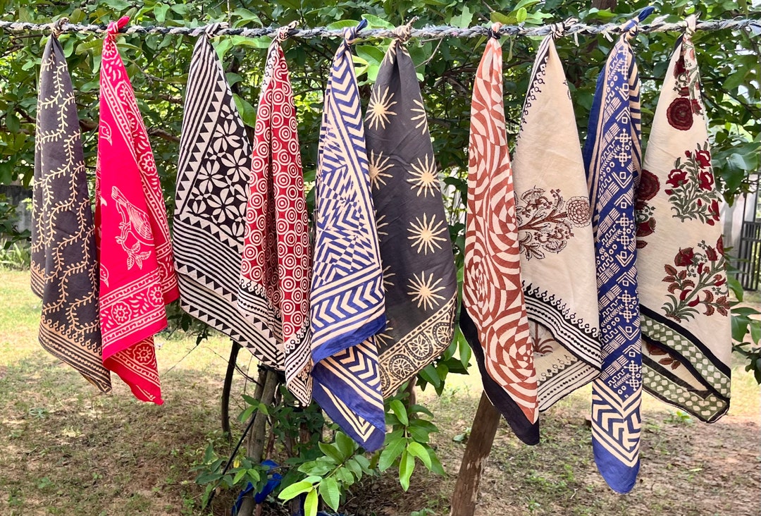 Set of 10 Indian Cotton Bandanas: Hand Block Print Neckerchiefs - Etsy