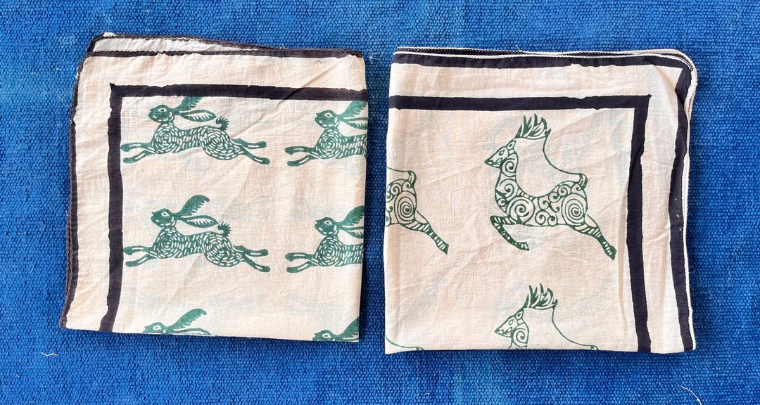 Set of 2 Hand Block Print Organic Indian Cotton Bandana,foulard ...