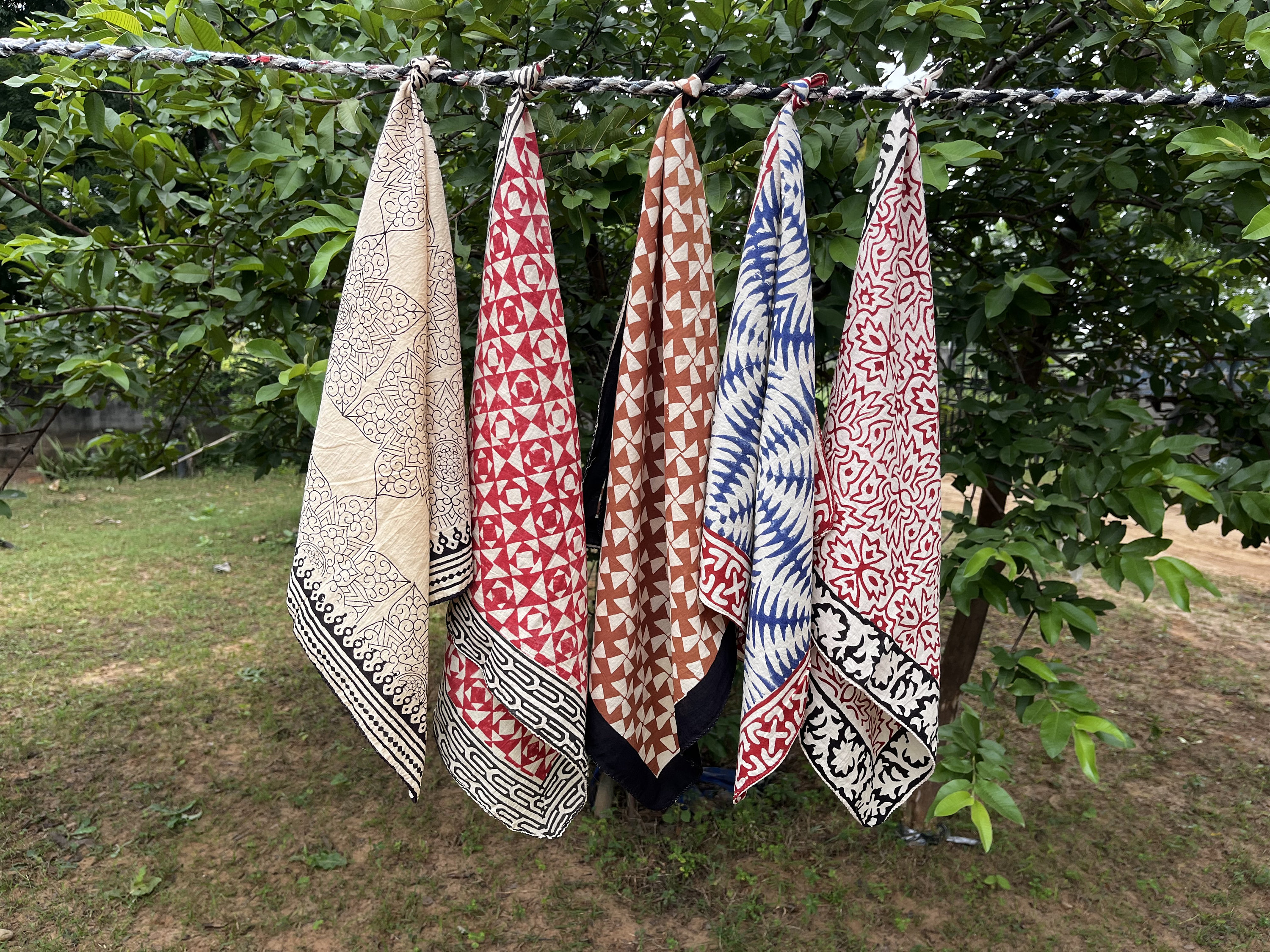 Set of 5 Organic Indian Cotton Bandana Scarf,foulard,neckerchief ...