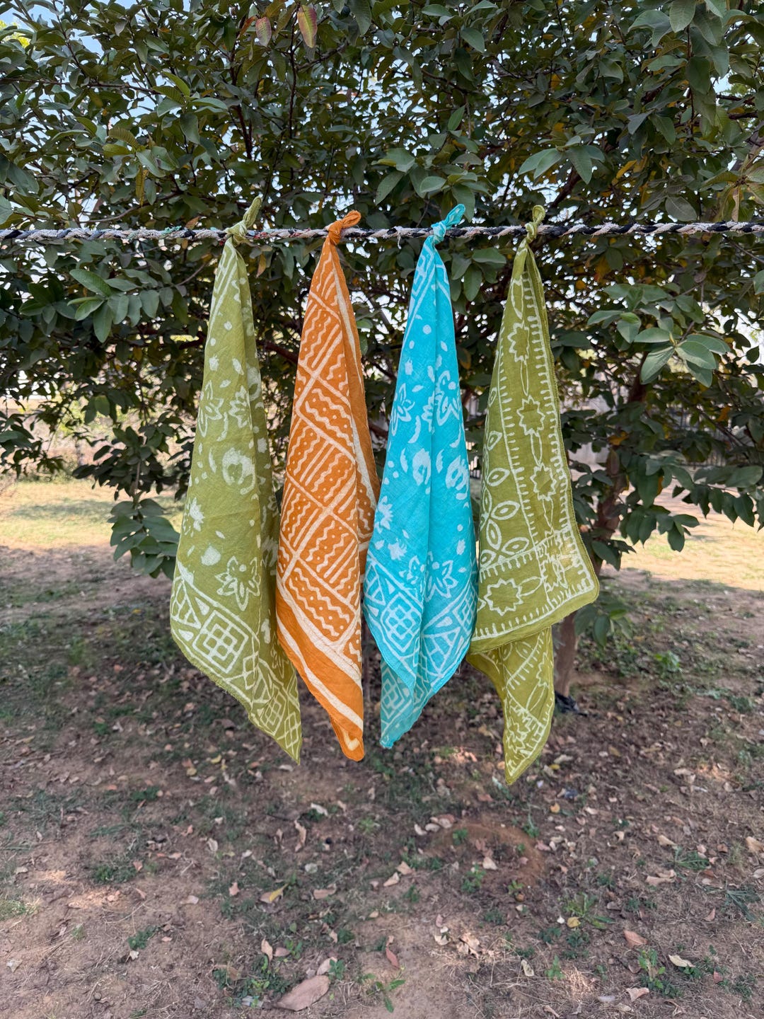 Set of 4 Mud Printed Indian Cotton Bandana Scarf,foulard,neckerchief ...