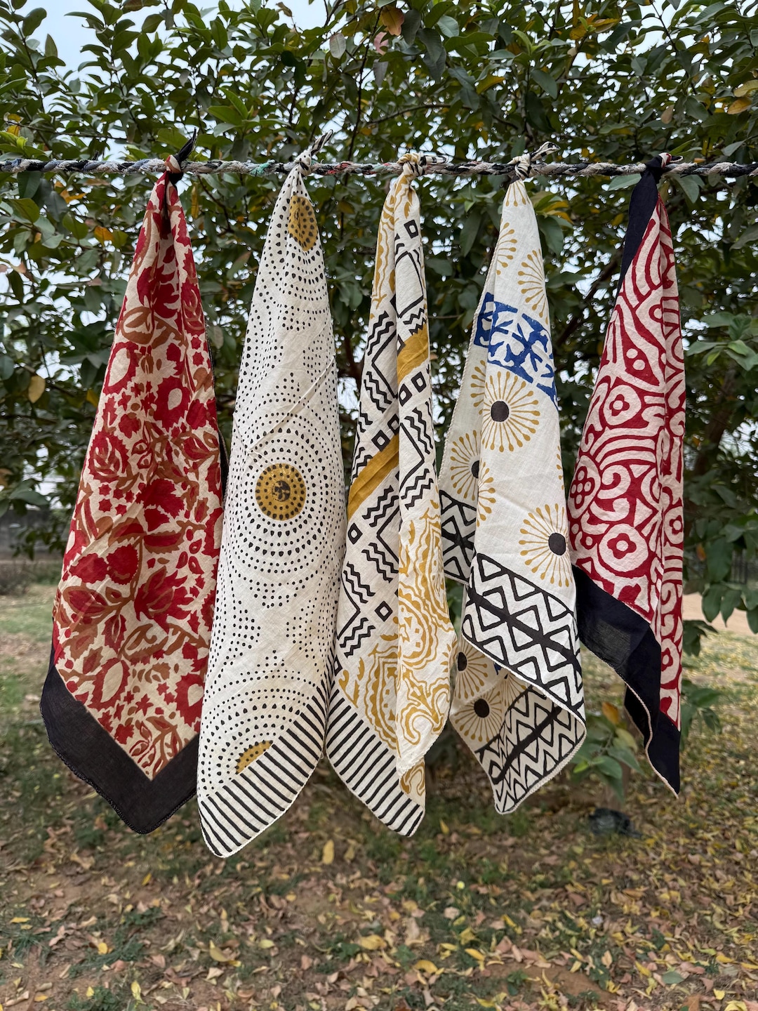 Set of 5 Indian Cotton Bandana Scarf,foulard,neckerchief,necktie Face ...