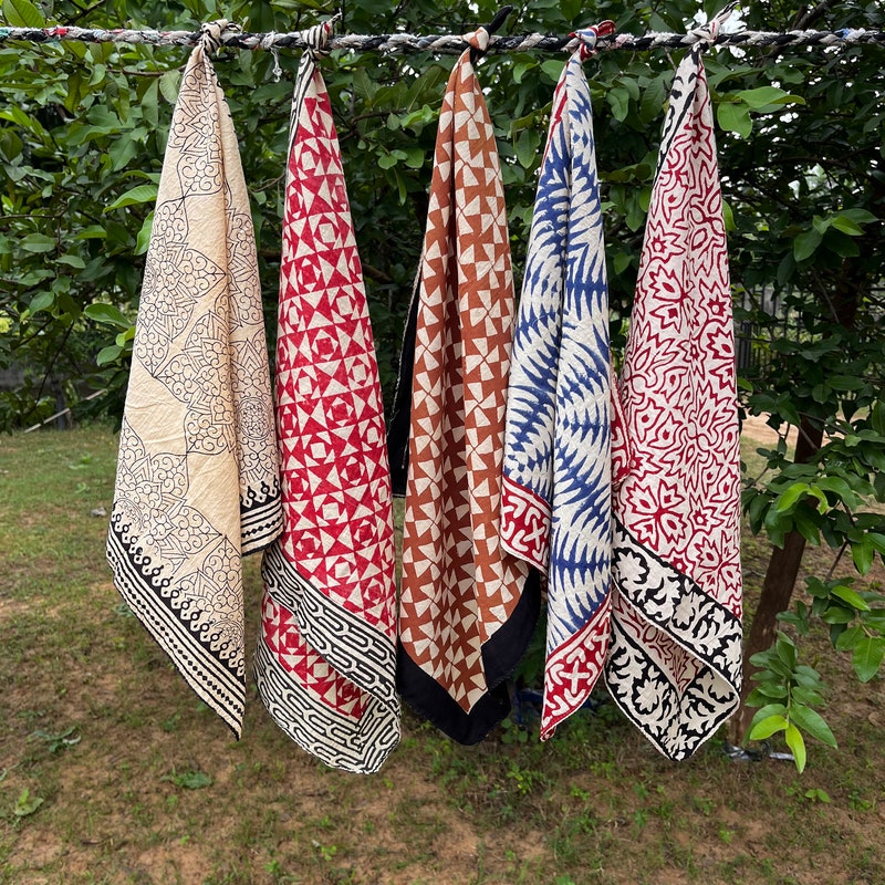Boho Block Print Scarf With - Etsy Israel