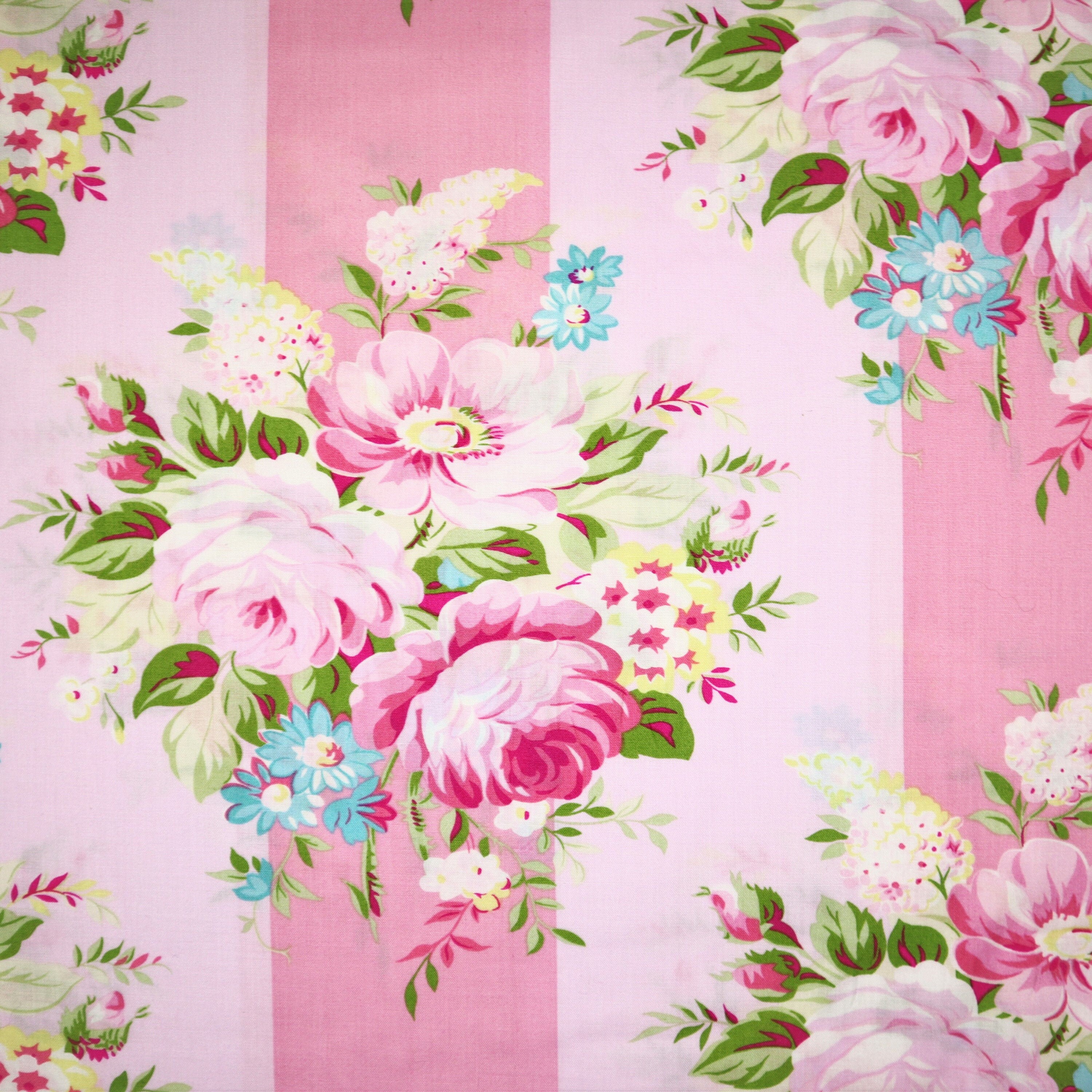 100% Cotton Fabric in Bold Striped Floral Print | Etsy