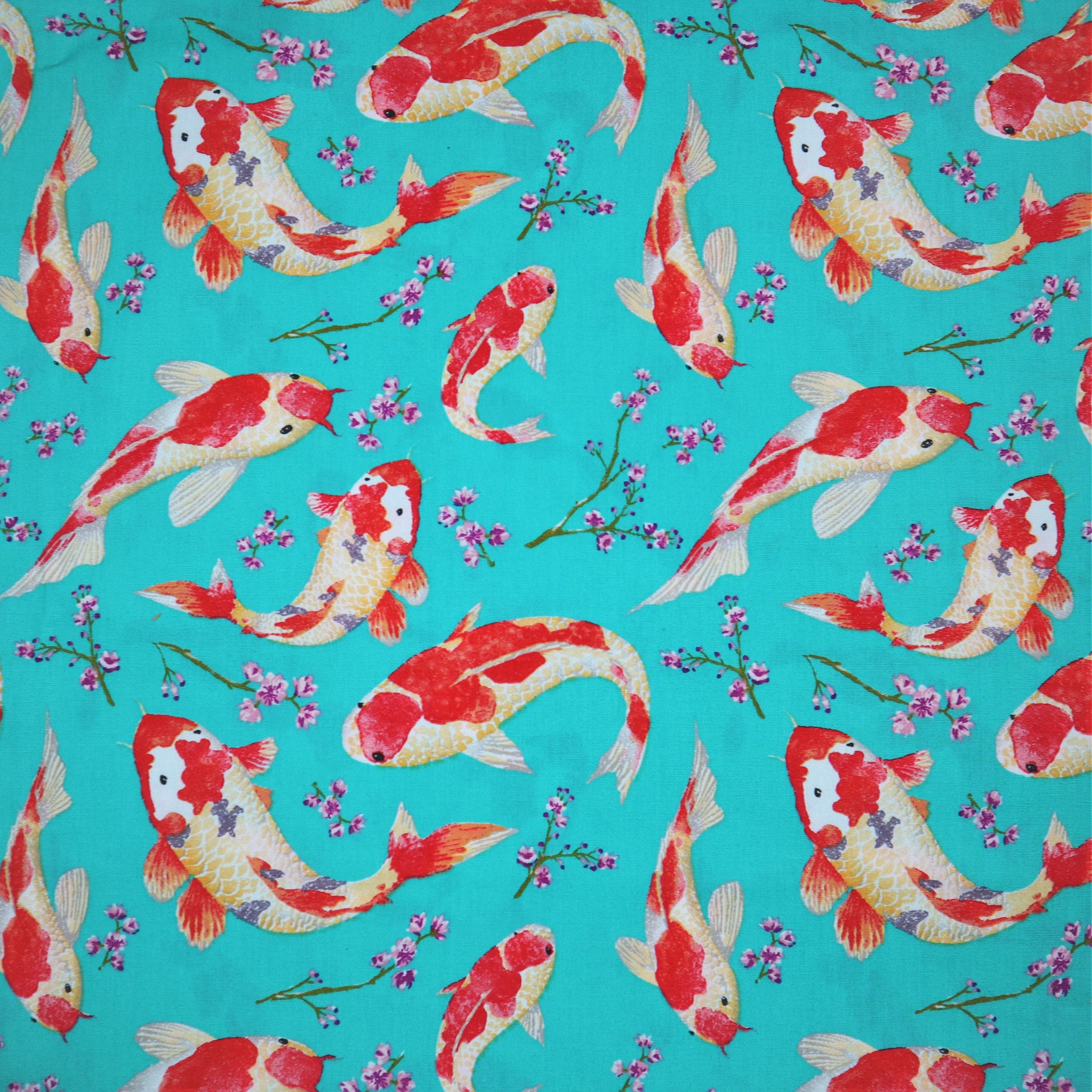100% Cotton Fabric in Oriental Fish Print - Etsy.de