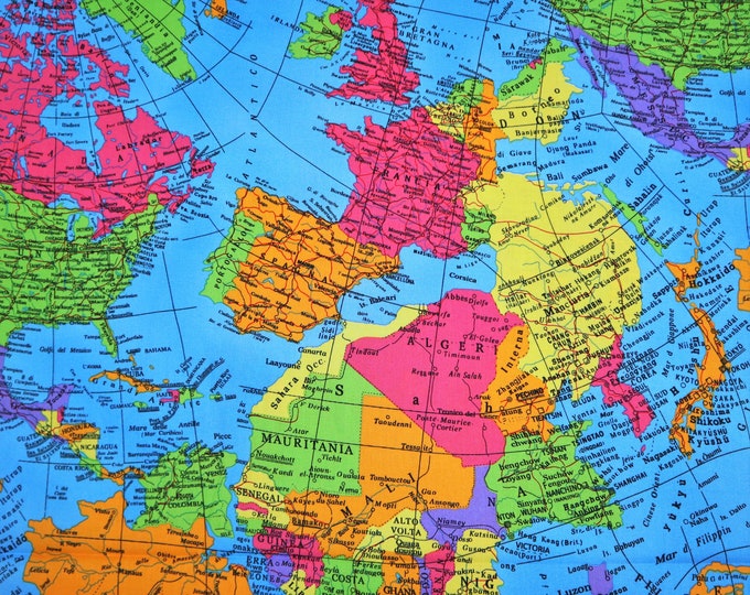 100% Cotton Fabric in Globe Print - Etsy