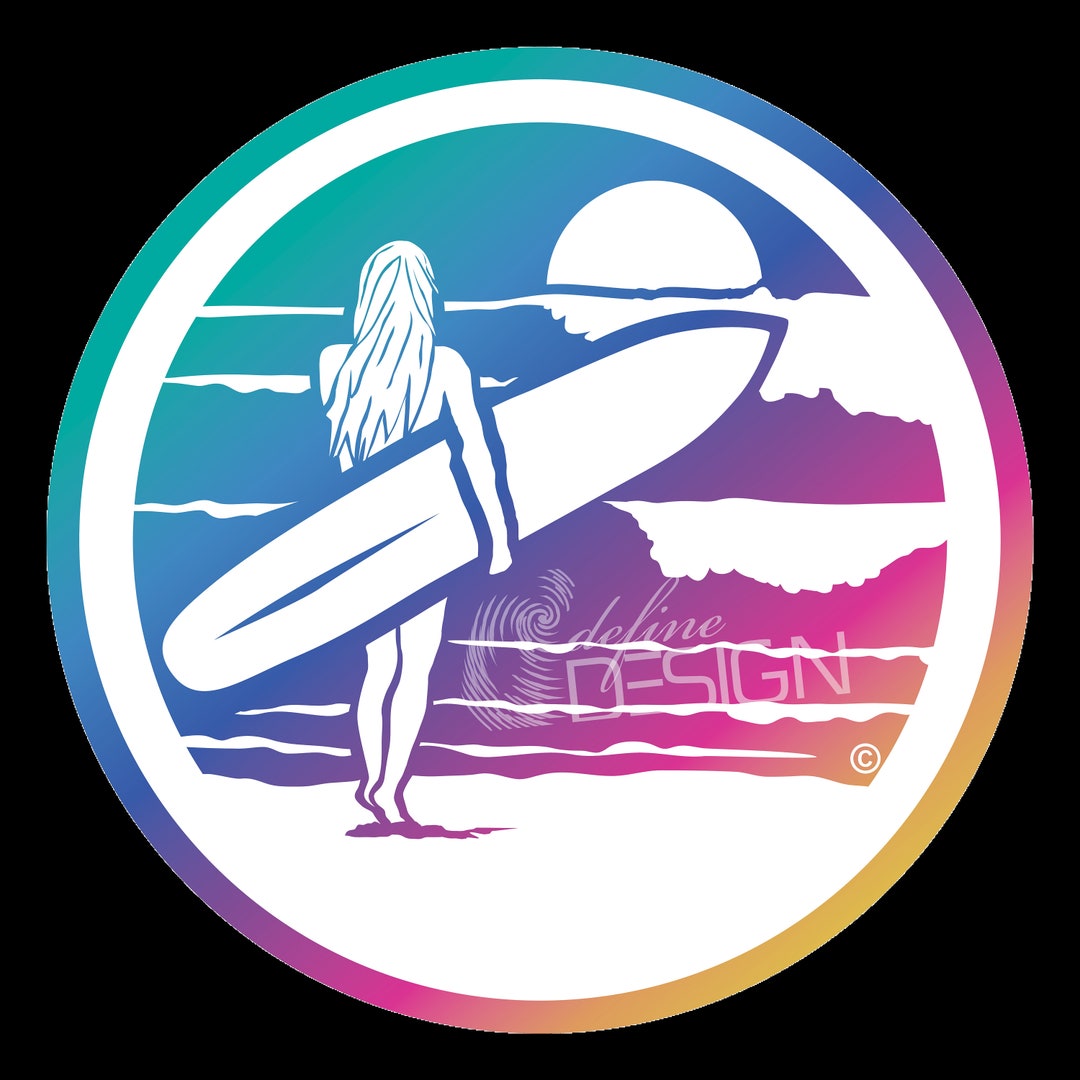 Surfing Wave Surf Sticker Beach Ocean Waves Car Caravan Decal Rainbow ...