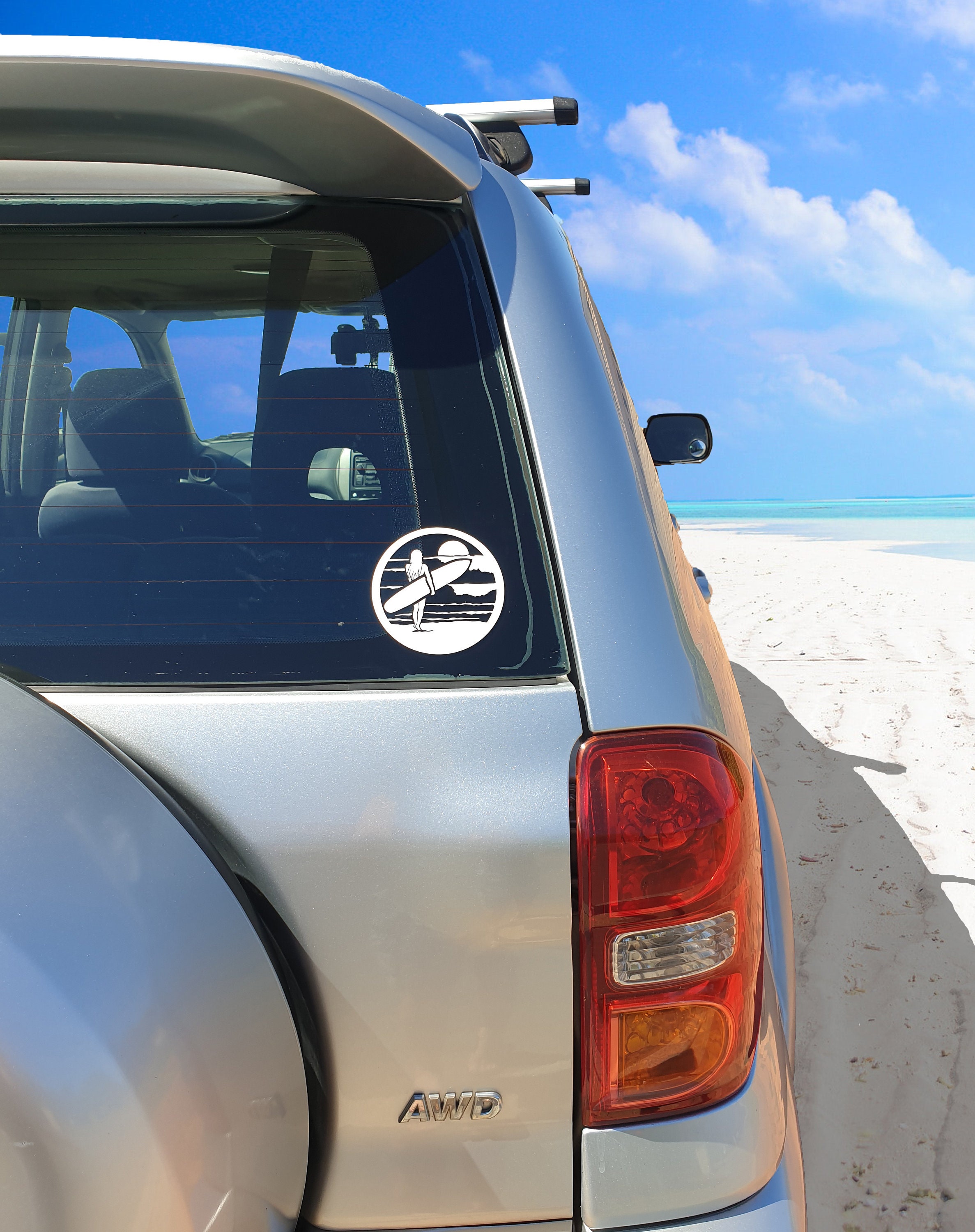 Surfing Wave Surf Sticker Beach Ocean Waves Car Caravan Decal White ...