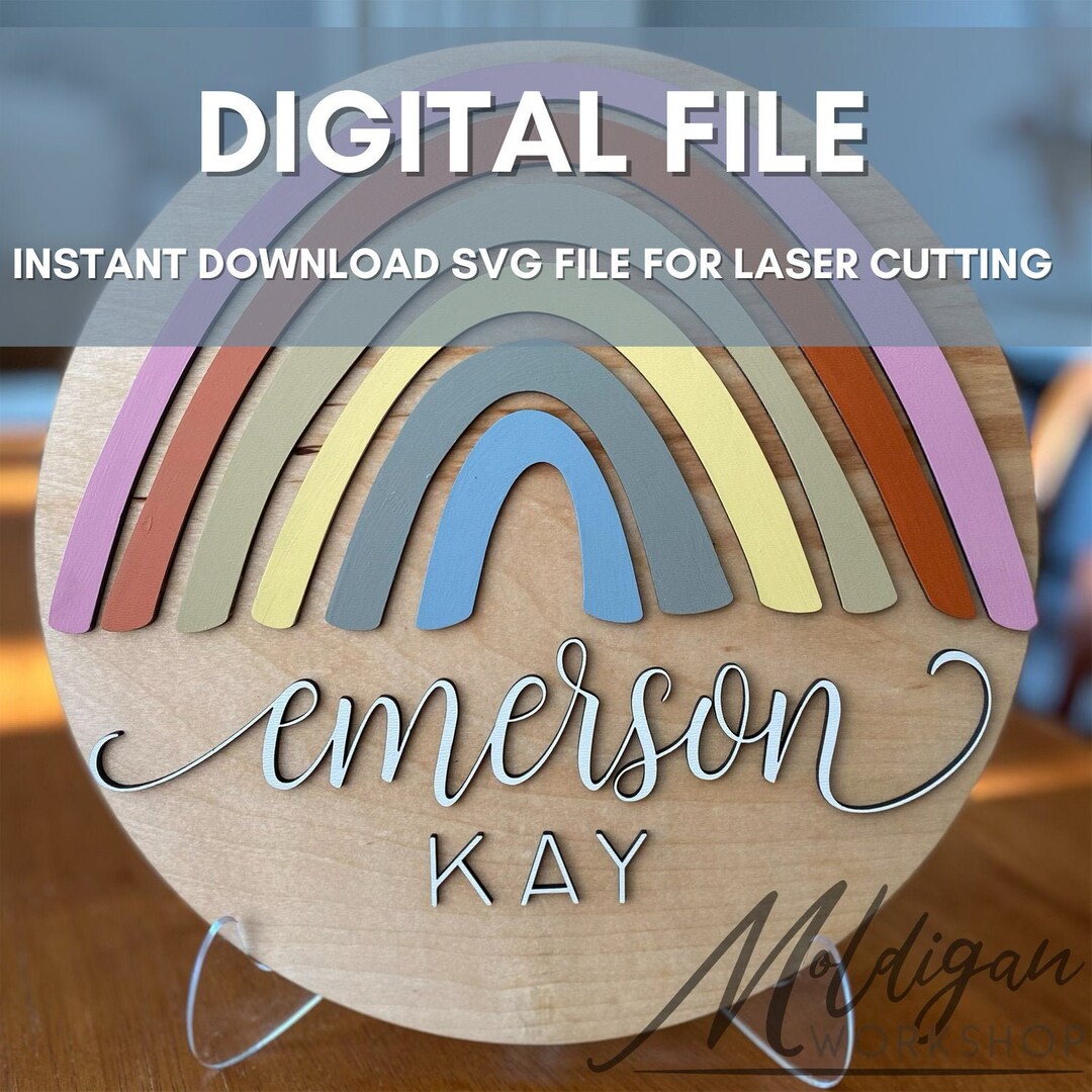 Digital File - Rainbow Round Name Sign SVG for Glowforge Laser Cutters ...