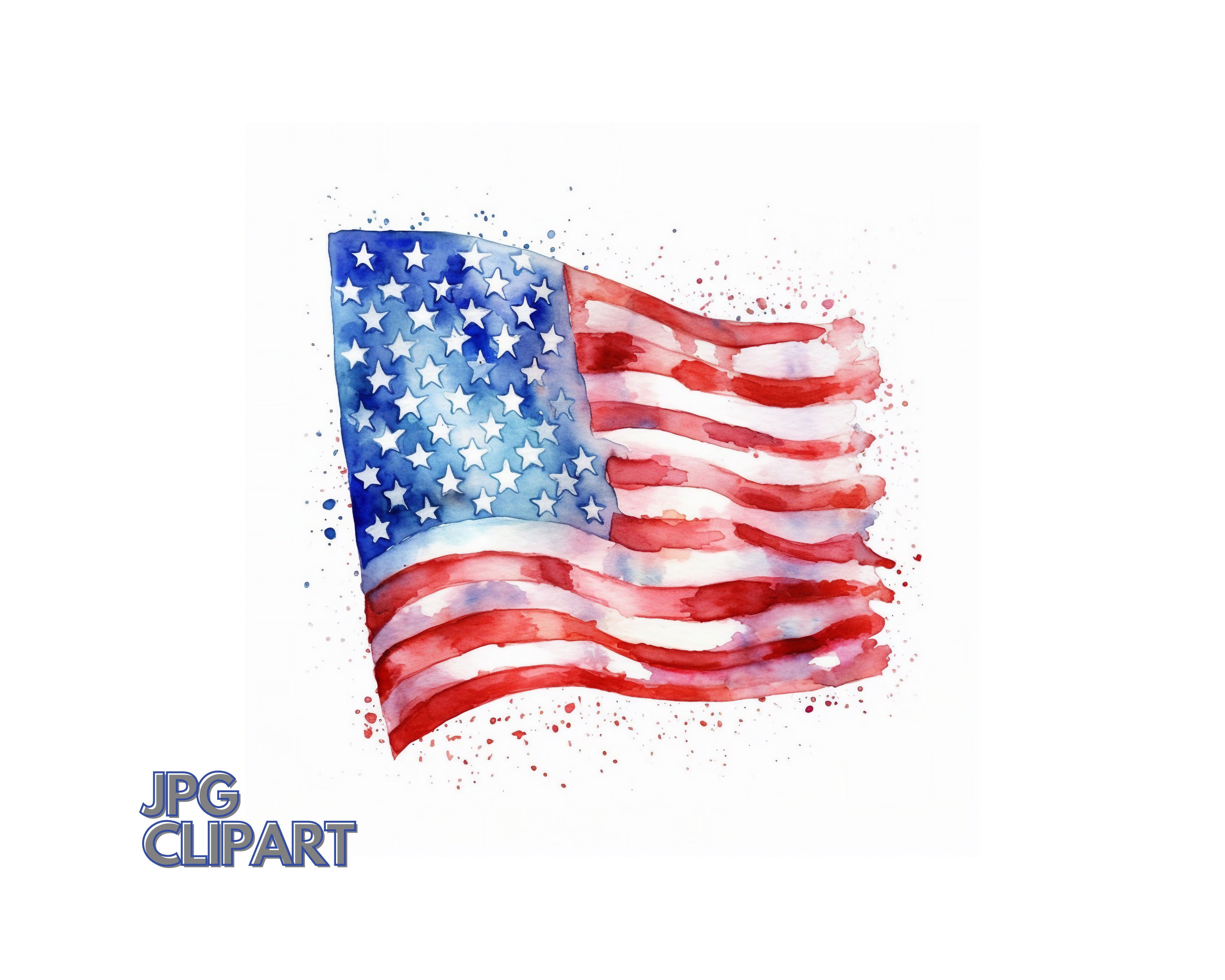 Watercolor American Flag Clipart JPG Instant Download Image - Etsy