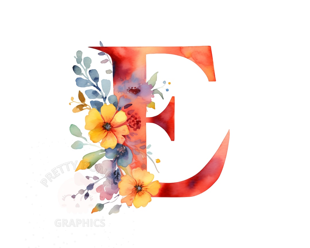 Red Floral Letter Alphabet Letter E Clipart, PNG Instant Download File ...