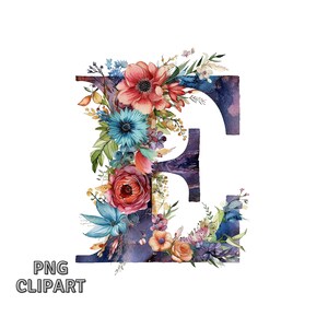 Floral Alphabet Clipart, Letter E 1, Instant Download PNG, Digital File ...