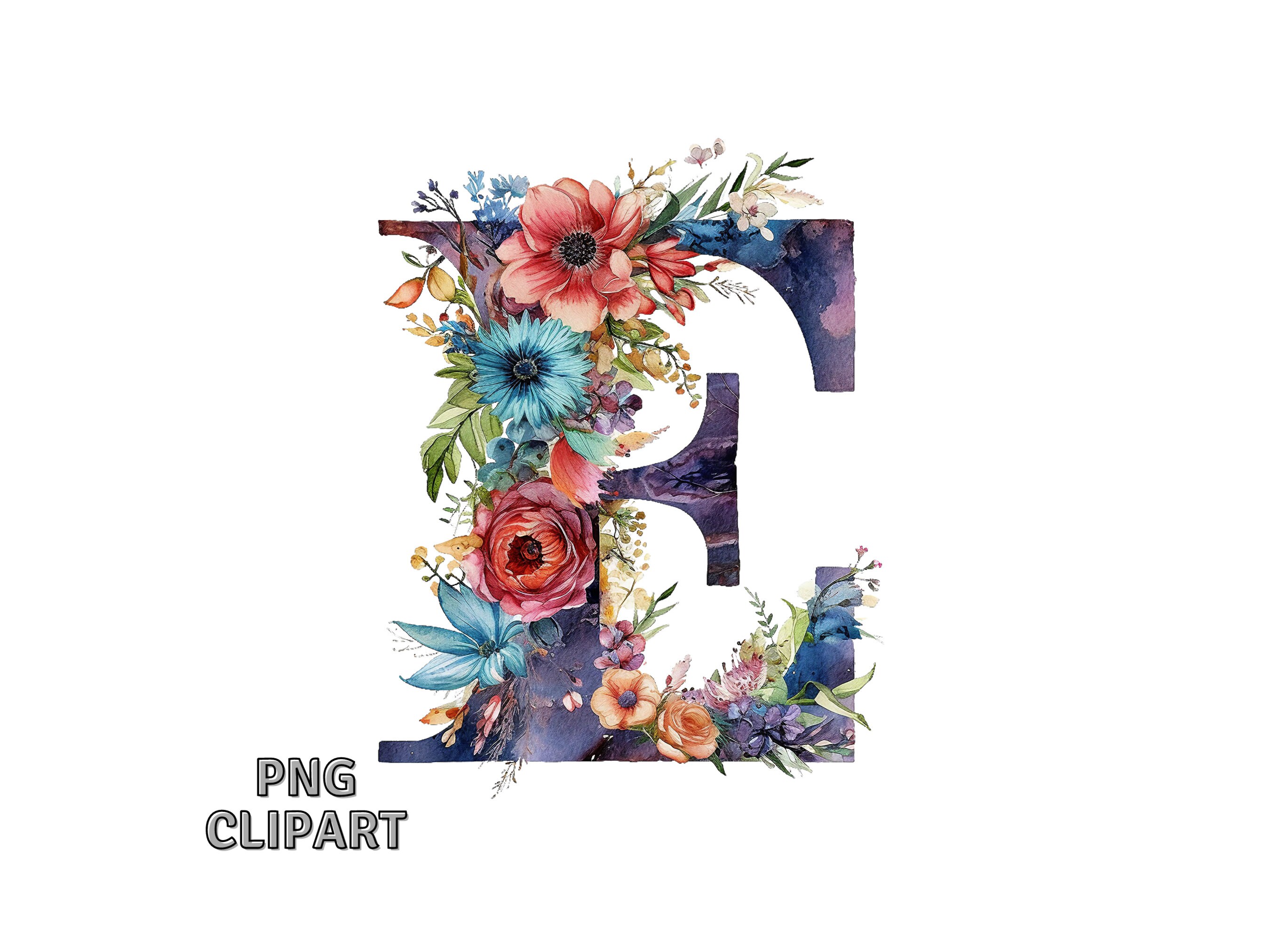 Floral Alphabet Clipart Letter E 1 Instant Download PNG - Etsy