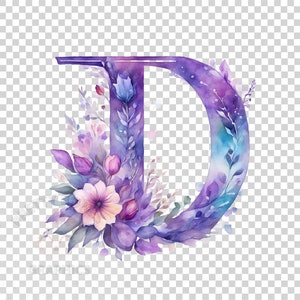 Floral Purple Letter D Clipart, PNG Instant Download File, Alphabet ...