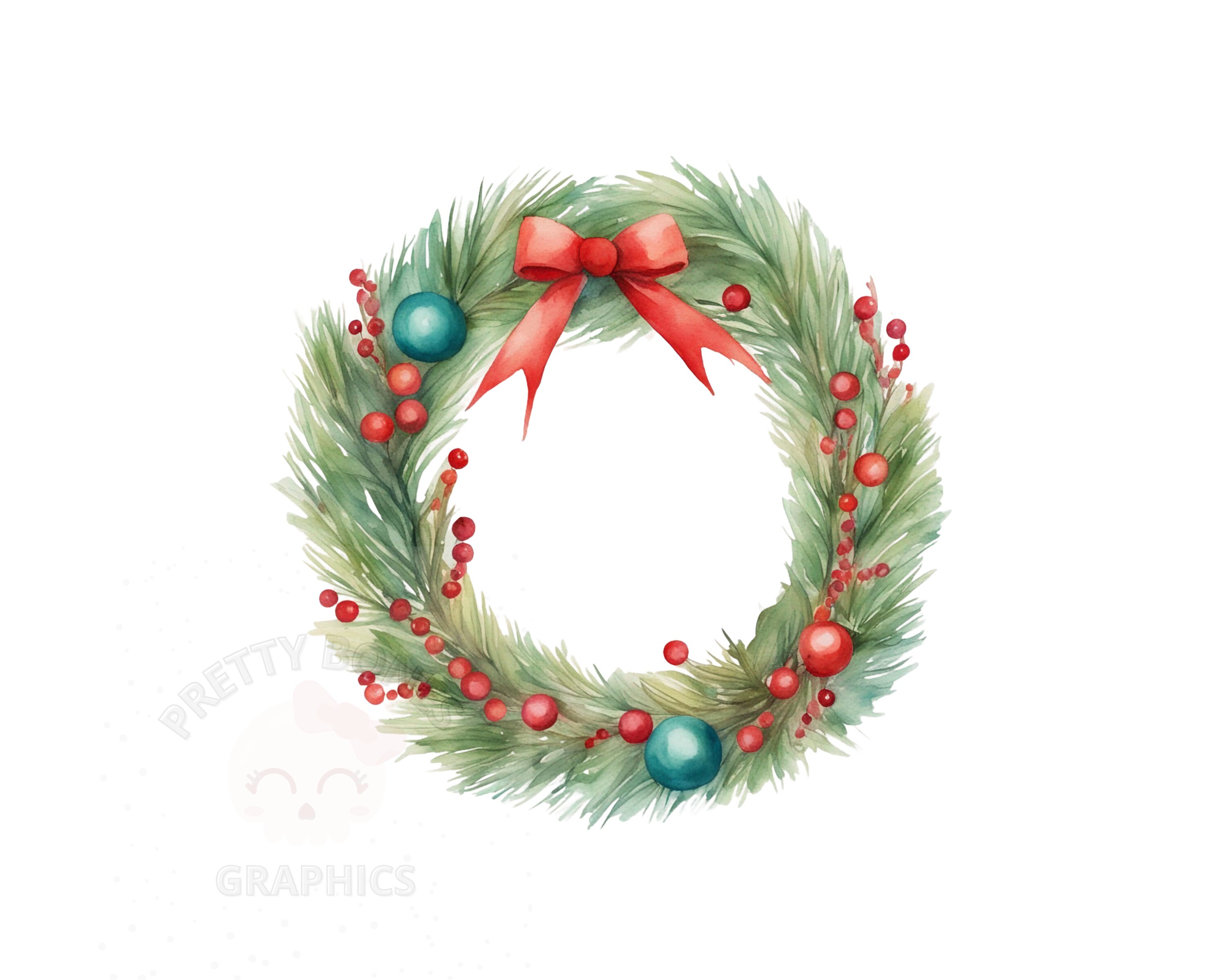 Christmas Wreath Clipart, PNG Instant Download File, Digital Paper ...