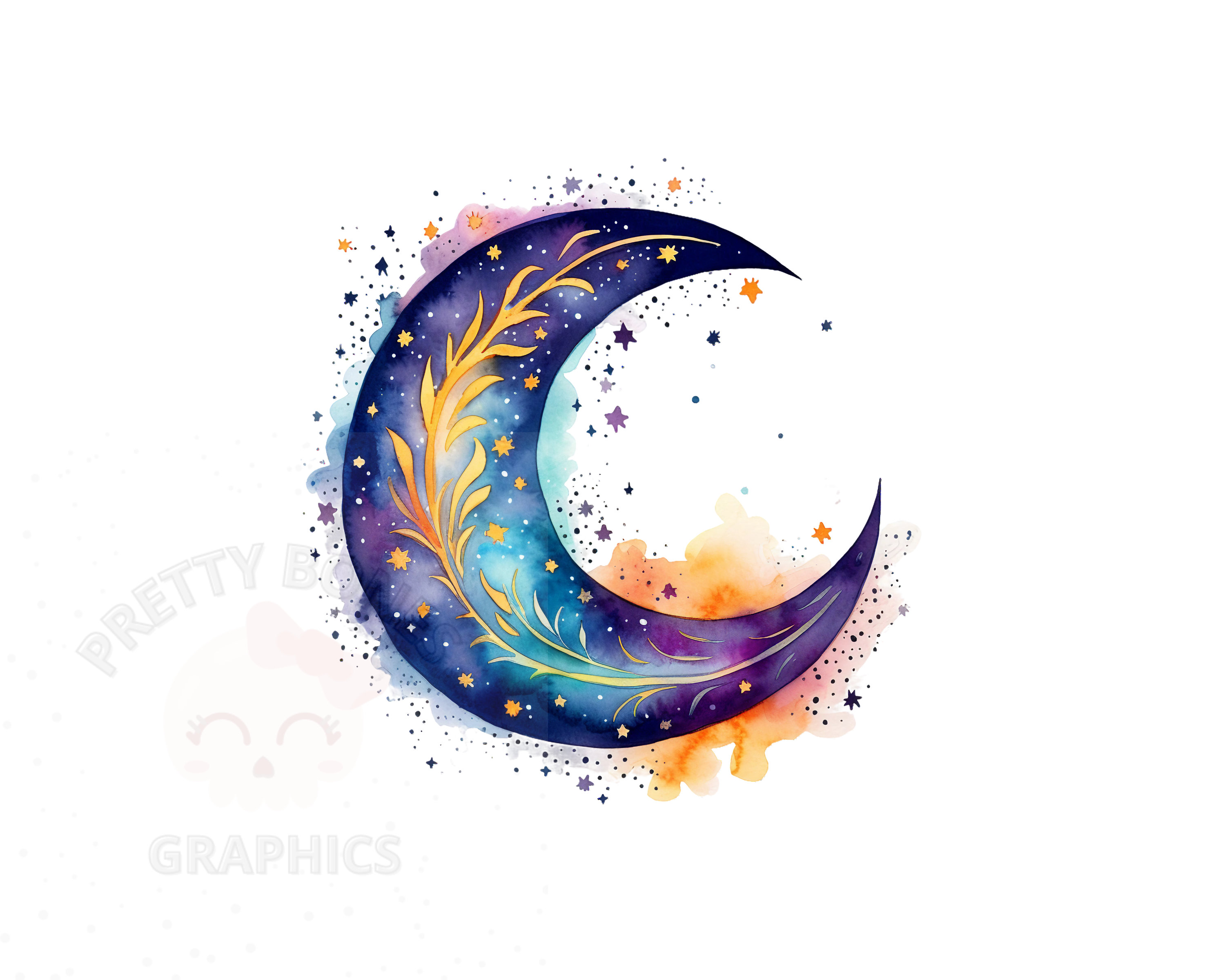 Watercolor Crescent Moon Clipart, PNG Instant Download File, Moon ...