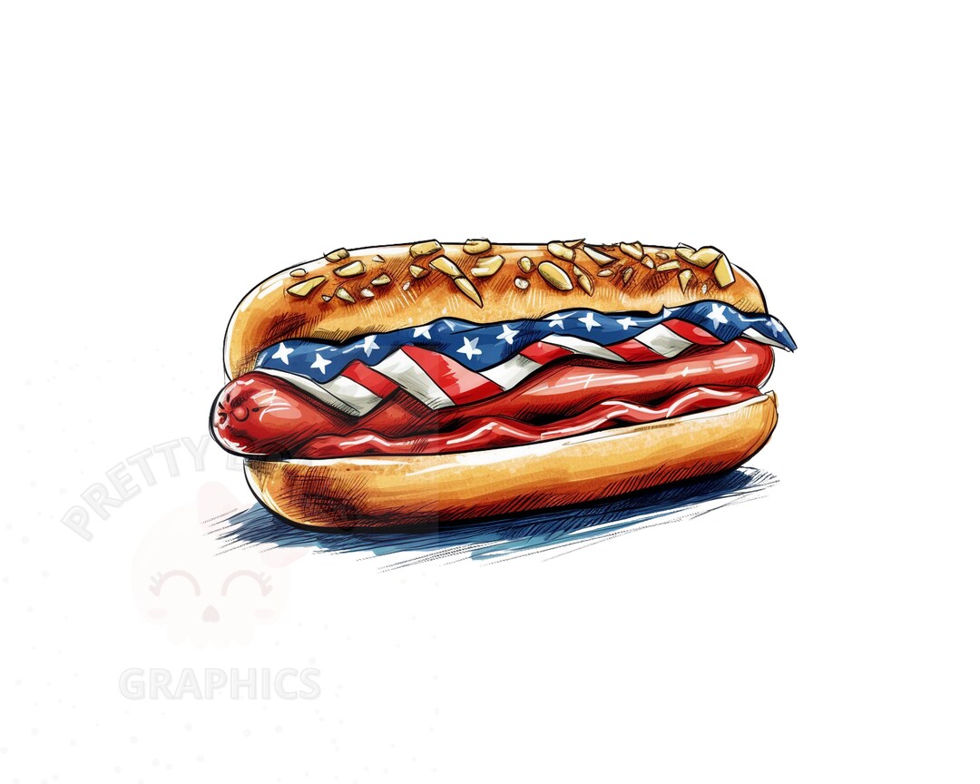 American Patriotic Flag Hot Dog Clipart, PNG Instant Download, Digital ...