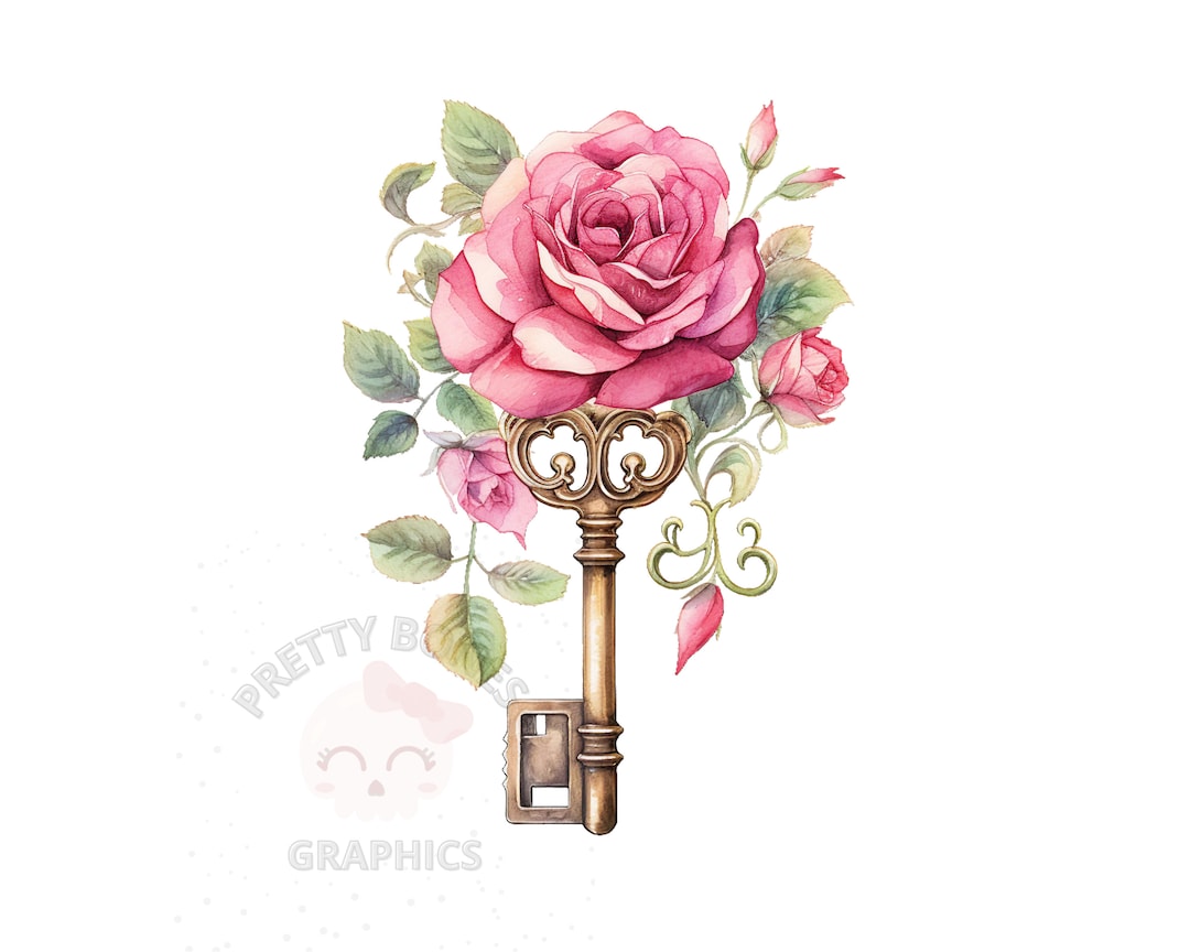Vintage Floral Key Clipart, PNG Instant Download, Digital Design for ...
