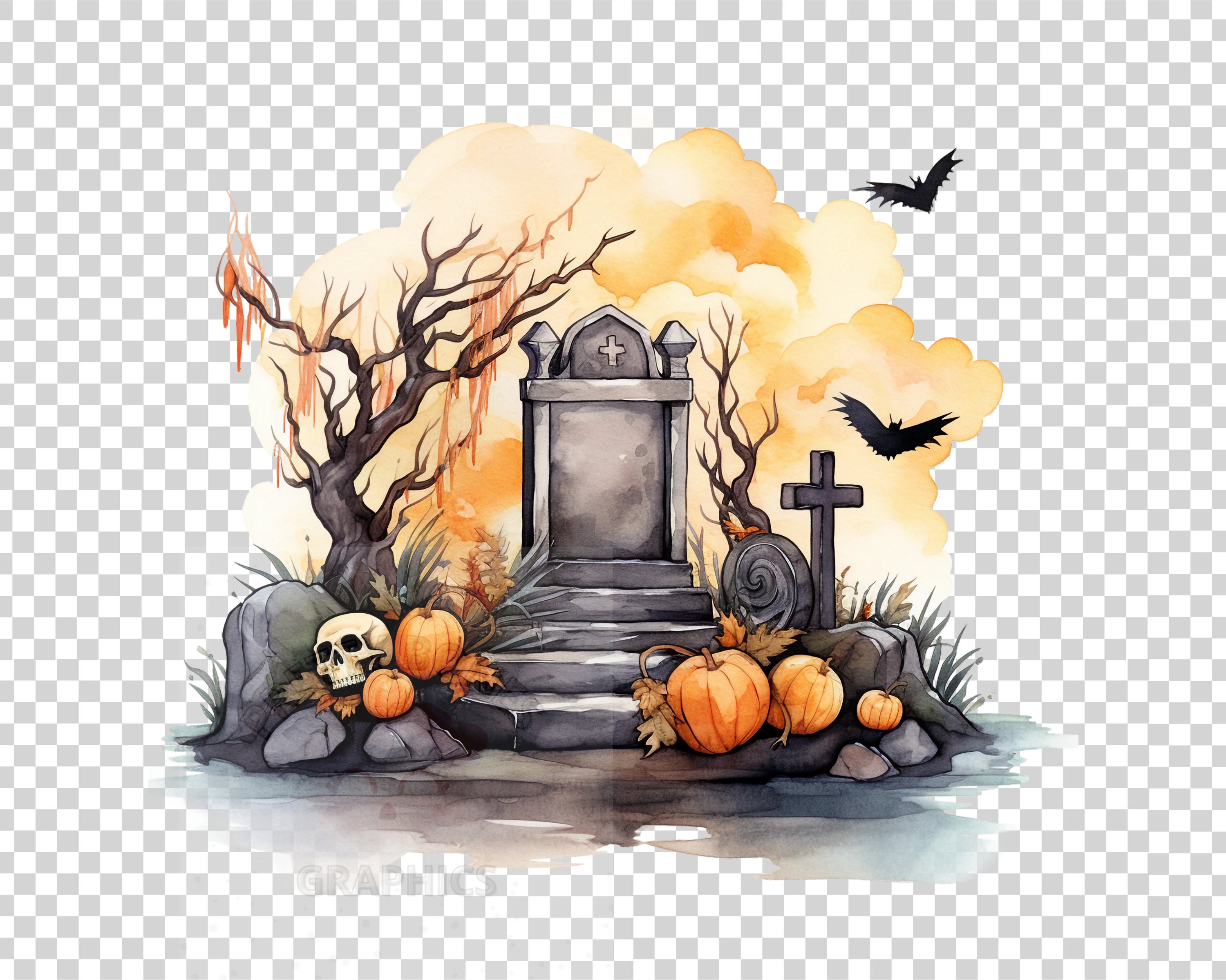 Watercolor Halloween Tombstone Clipart PNG Instant Download - Etsy