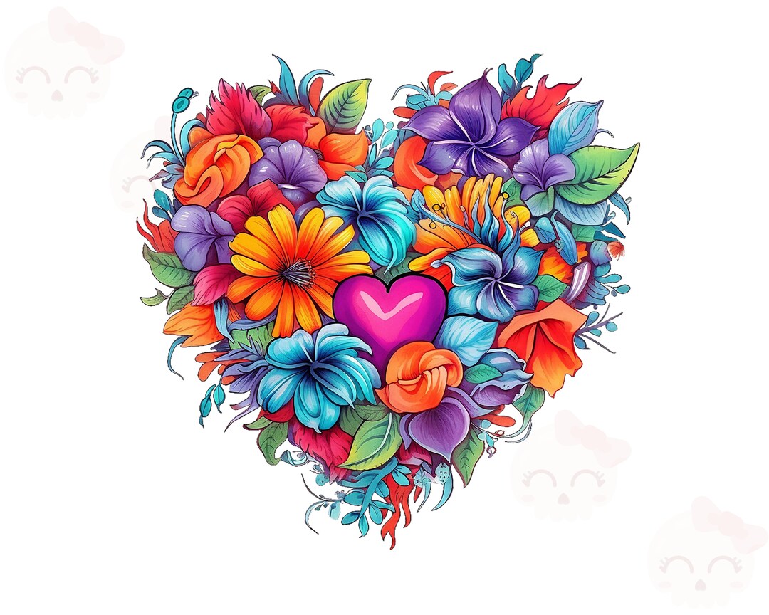 Floral Heart Sublimation Clipart, PNG Instant Download File, Digital ...