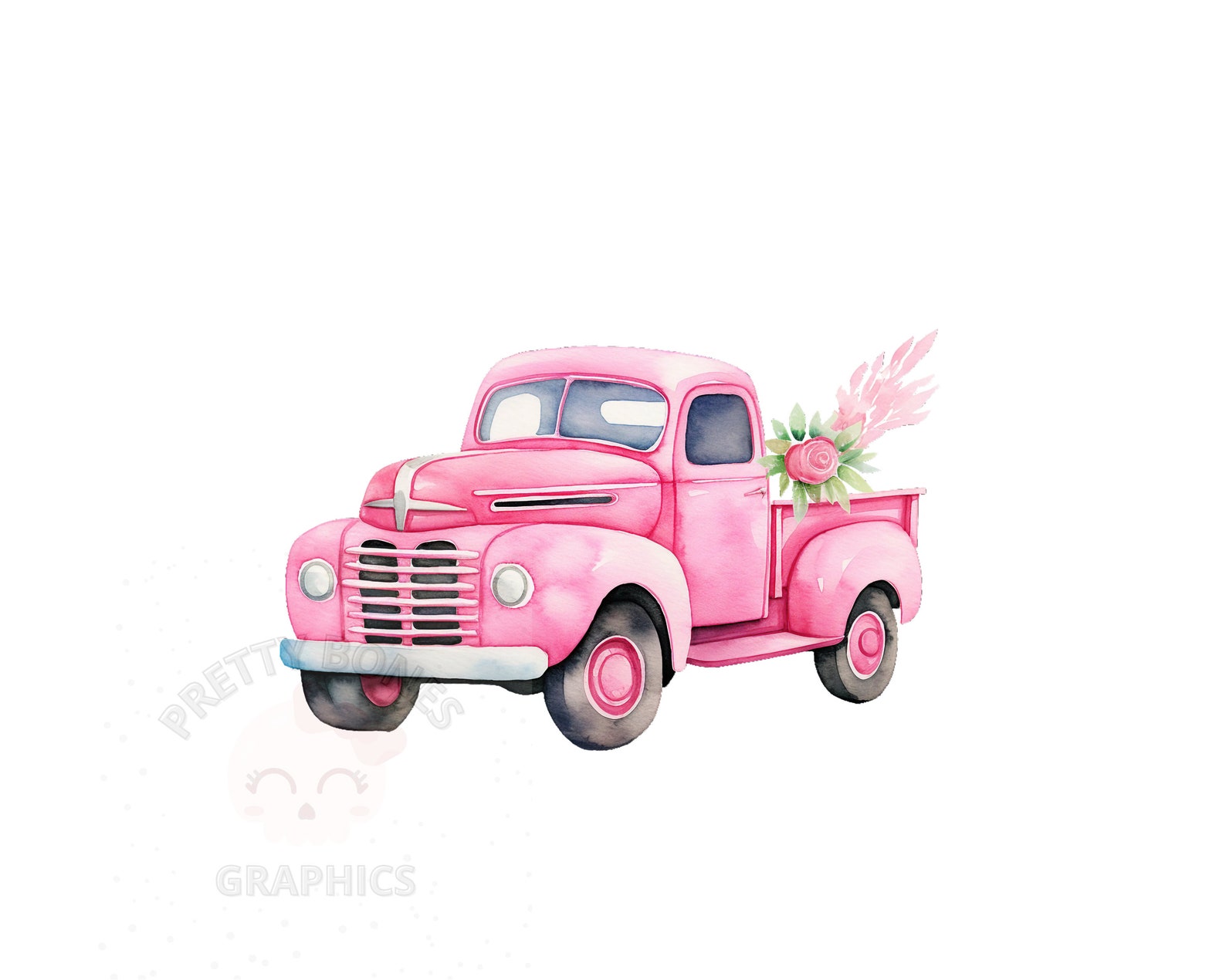 Pink Truck Clipart, PNG Instant Download File, Digital Paper Craft ...