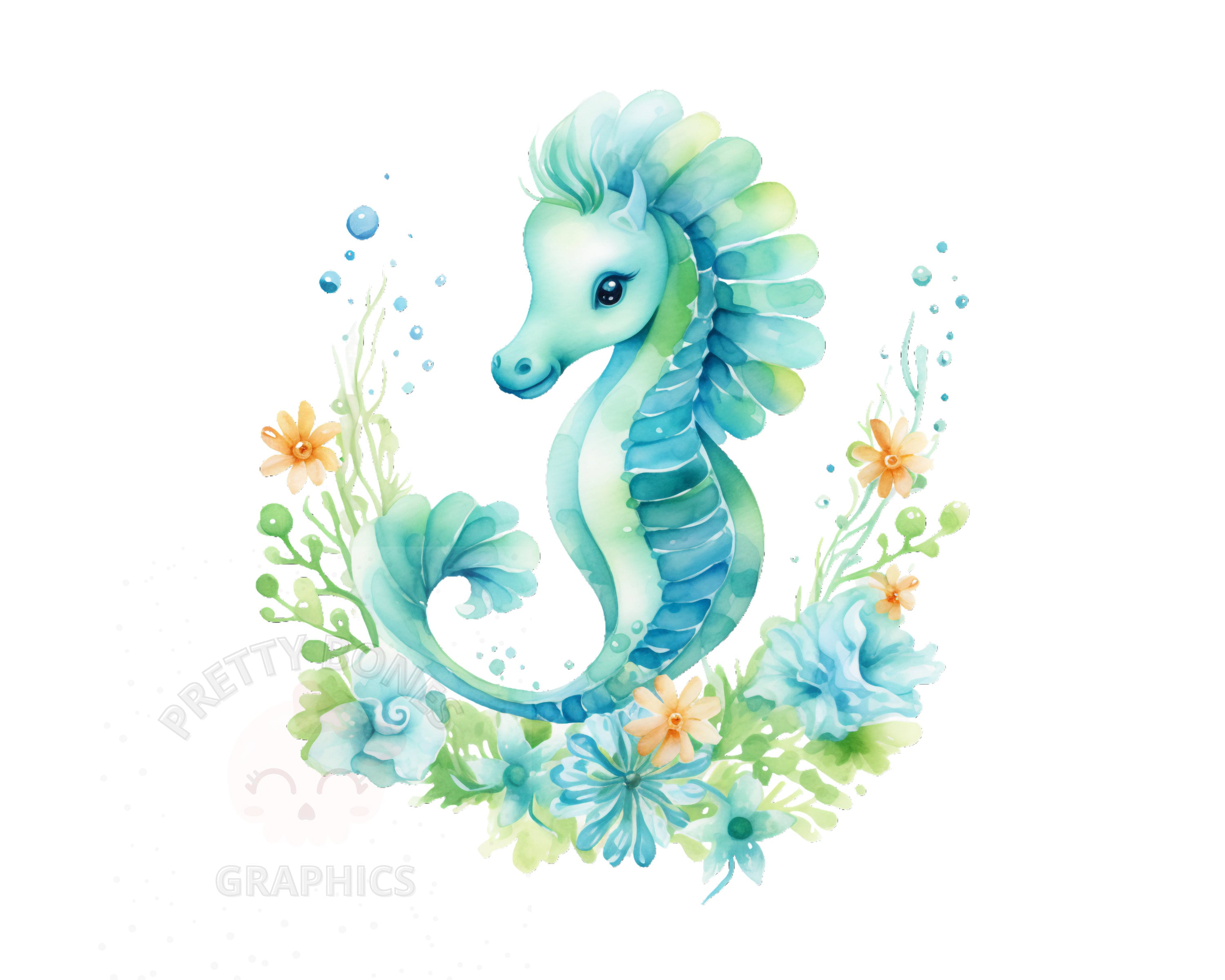 Watercolor Seahorse Clipart, PNG Instant Download File, Digital Design ...