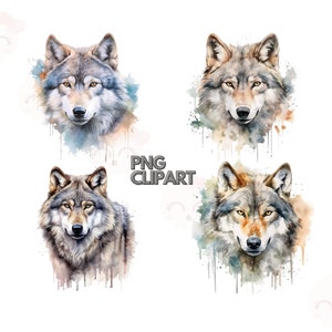 Watercolor Wolf Portrait, Clipart Bundle, PNG Instant Download Files ...