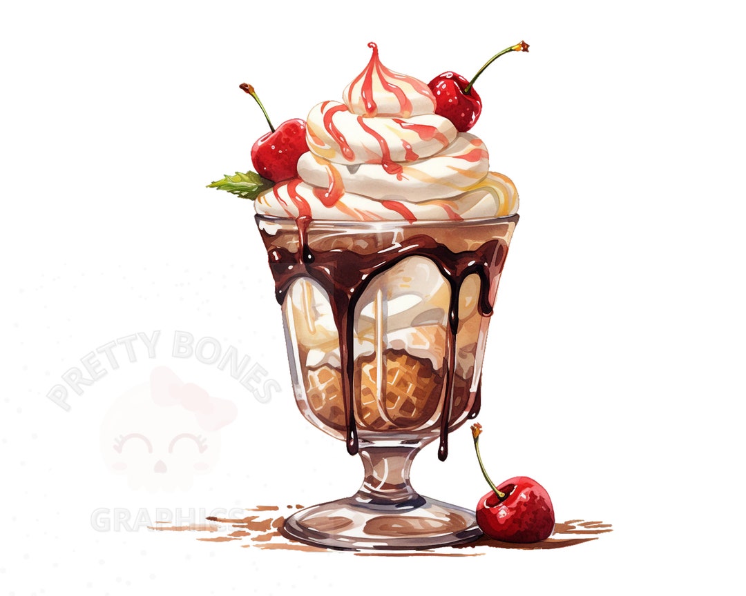 Ice Cream Sundae Clipart, PNG Instant Download File, Sundae in Glass ...