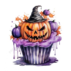 Watercolor Halloween Cupcake, PNG Instant Download, Halloween Clipart ...