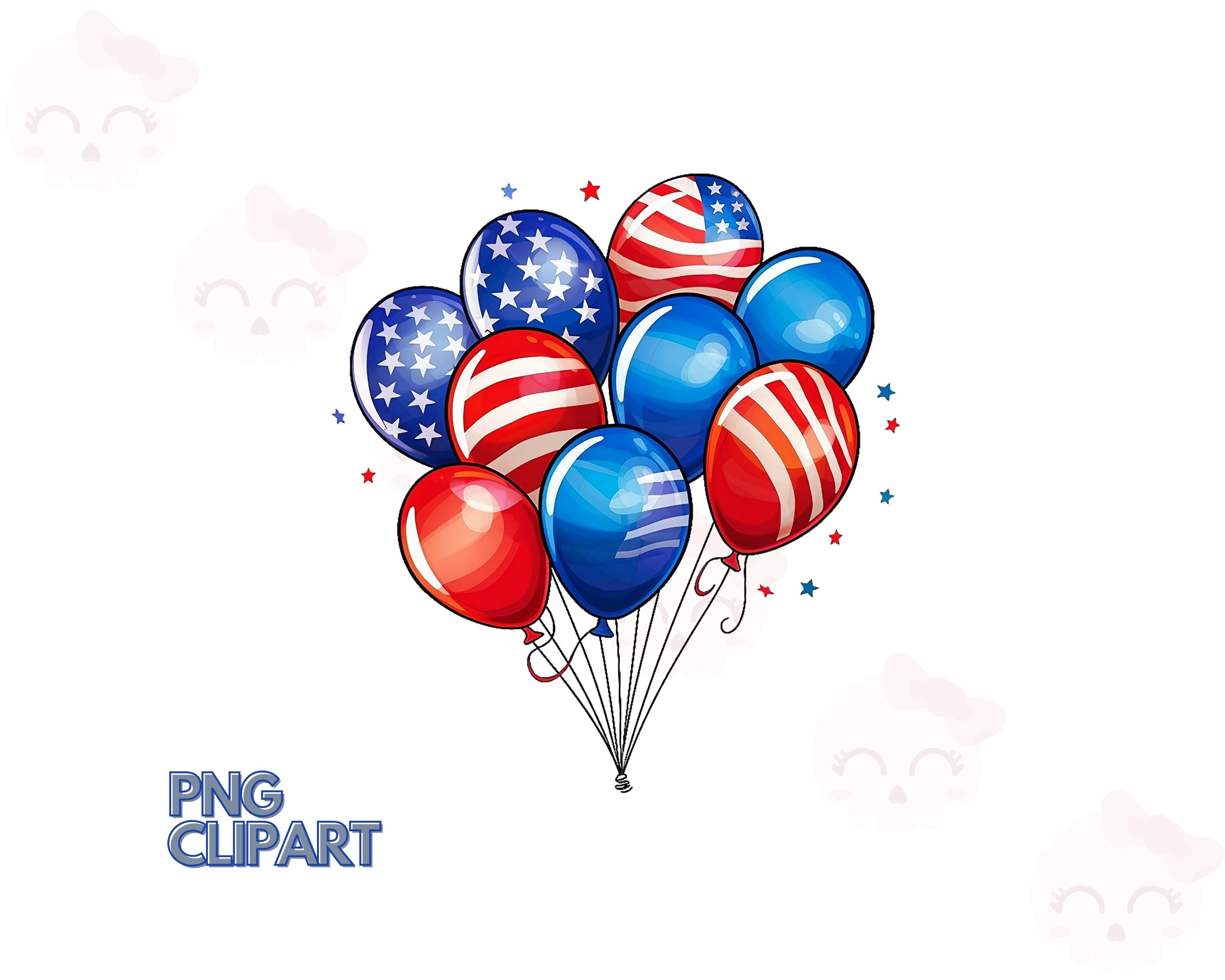 American Patriotic Balloons Clipart, PNG Digital Download, Card Making ...