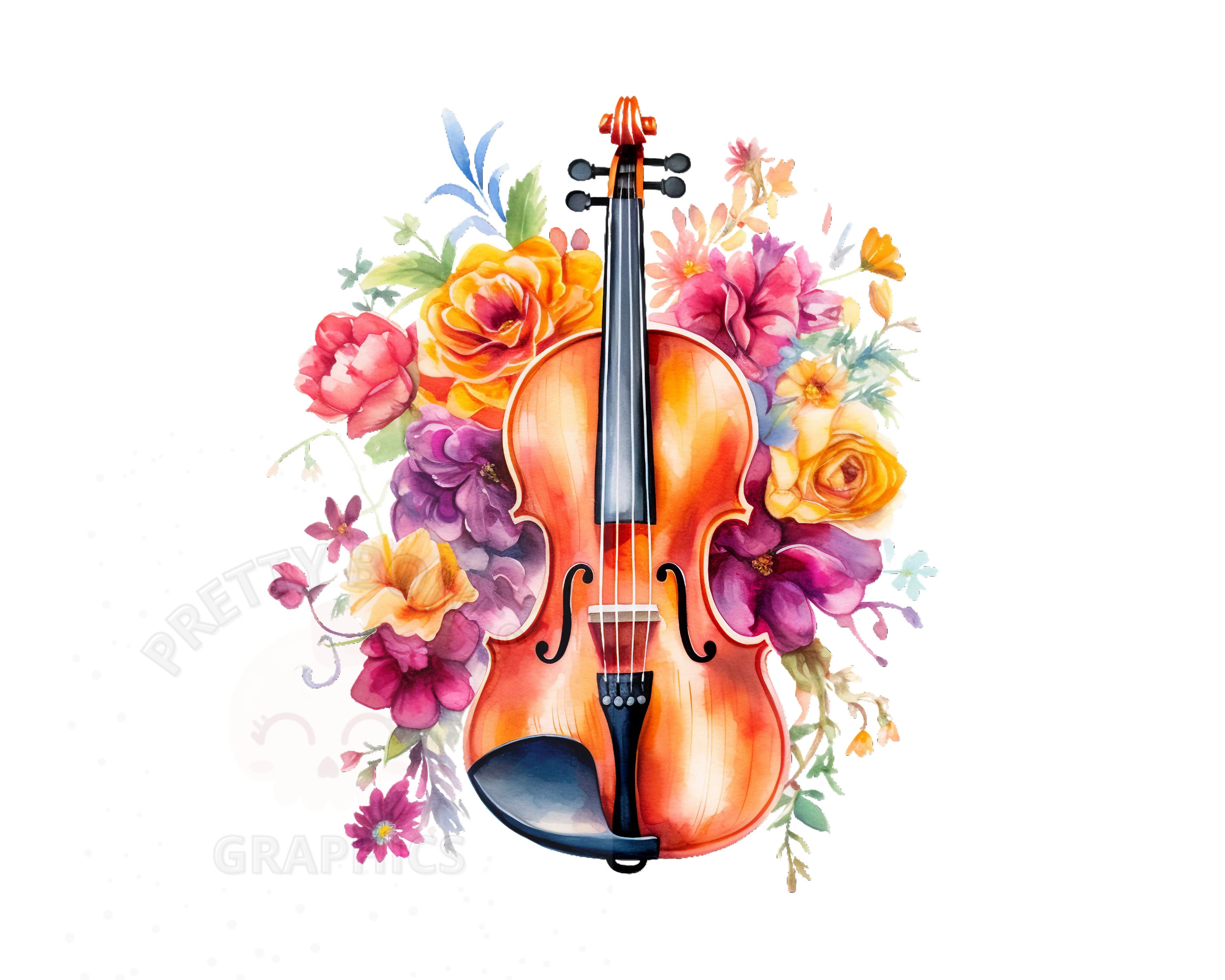 Floral Violin Clipart Bundle 5 PNG Instant Download Files - Etsy