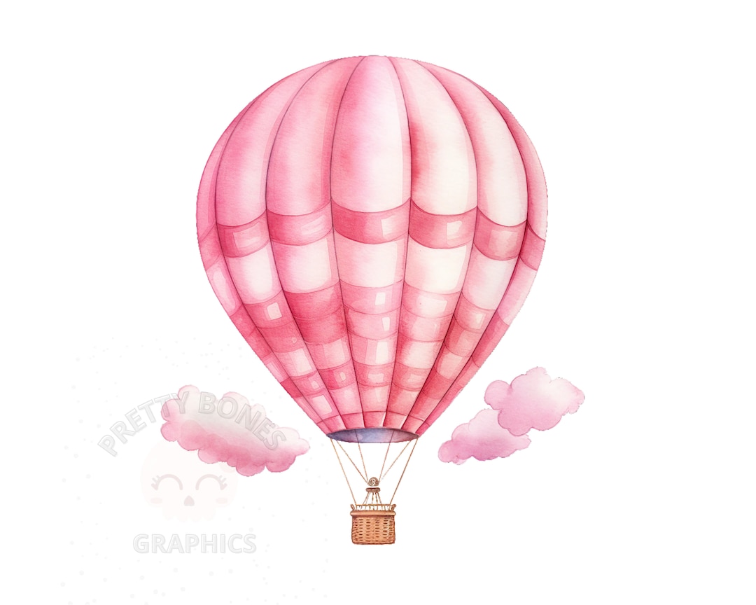 Pink Hot Air Balloon Clipart, PNG Instant Download File, Digital Design ...