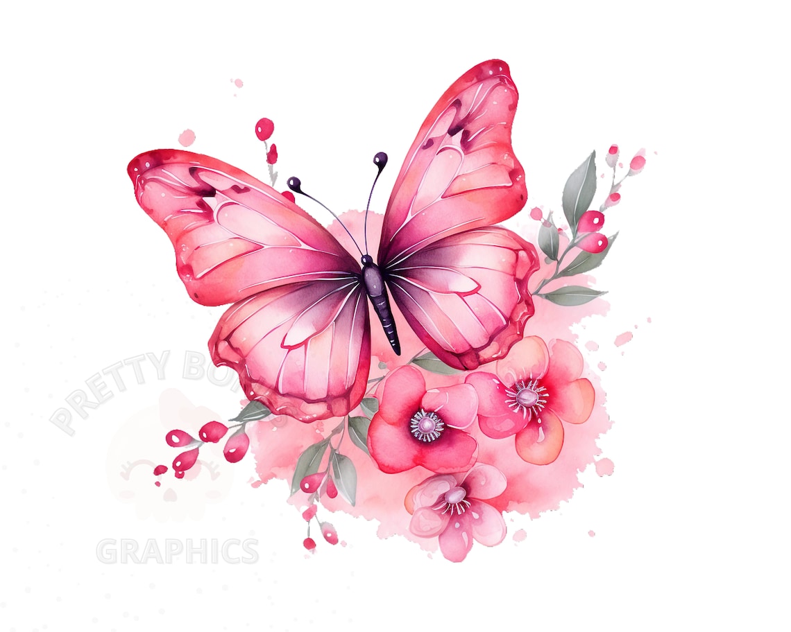Pink Butterfly Clipart, PNG Instant Download File, Digital Design for ...