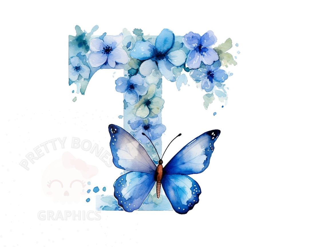 Watercolor Blue Alphabet Letter T Clipart, PNG Instant Download File ...